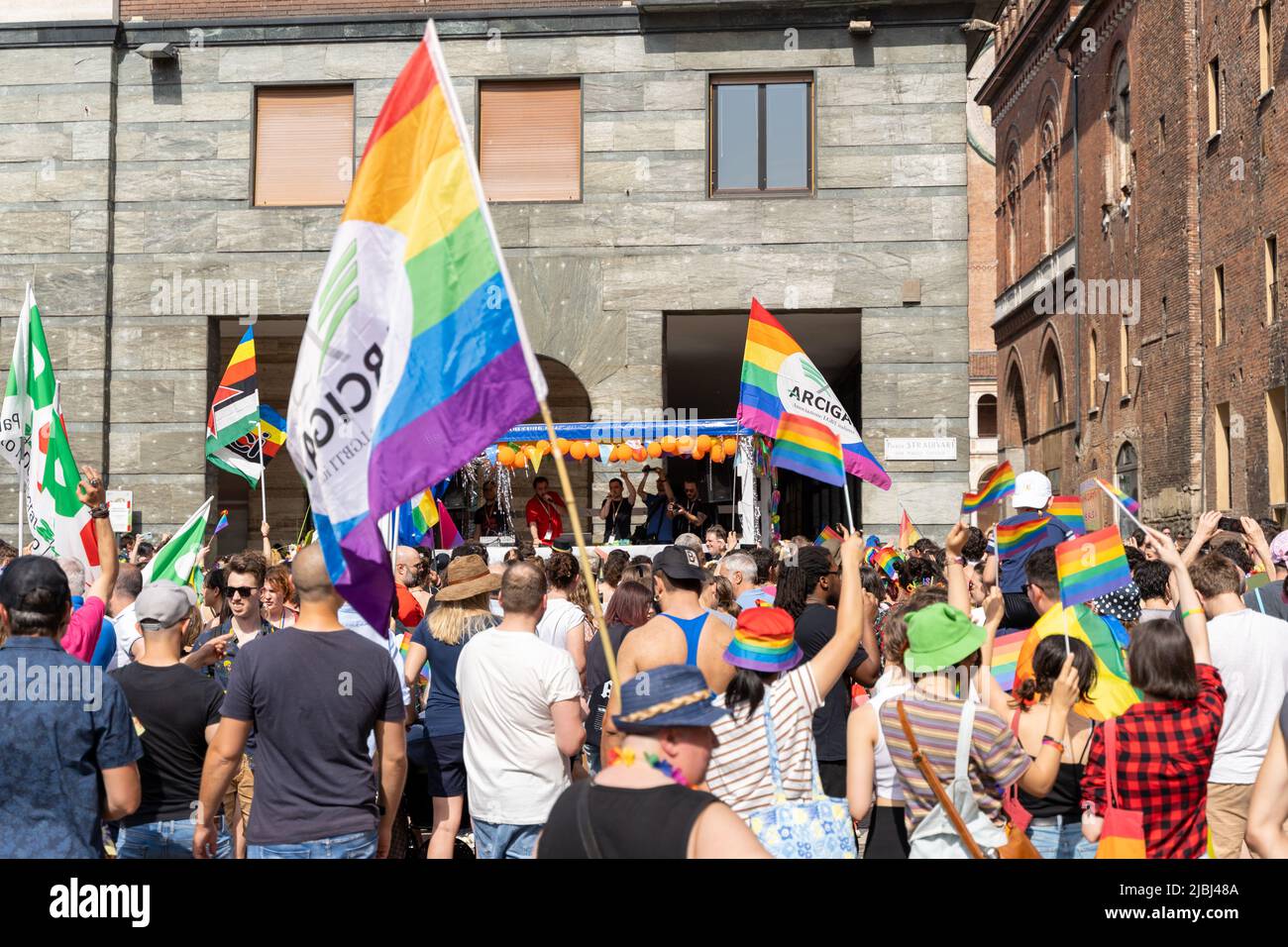 CREMONA, ITALY - JUNE 2022: Gay Pride Parade. People flock to the ...