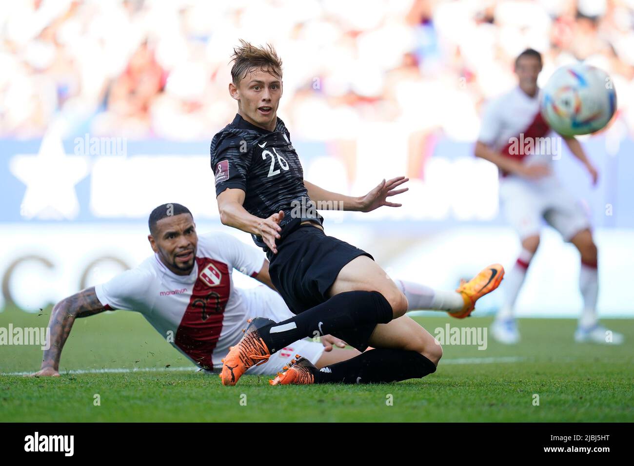 Niko Kirwan of New Zealand and Alexander Callens of Peru during the ...