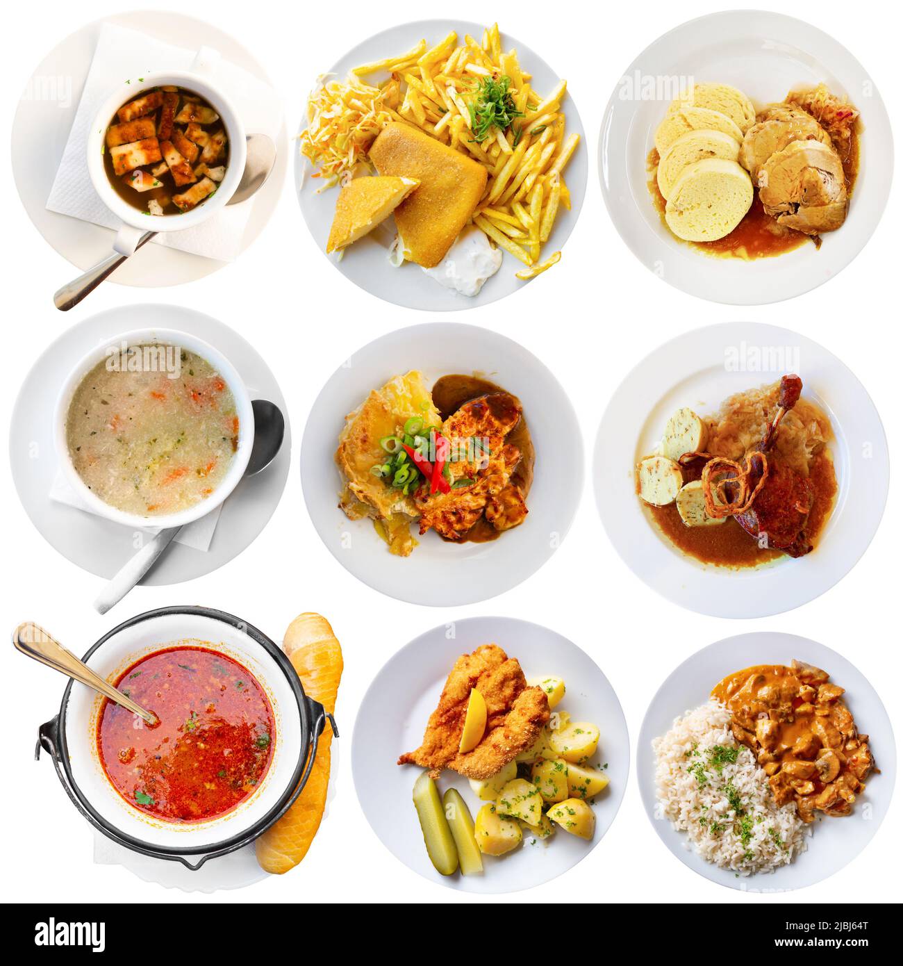 Set of czech cuisine dishes at plates isolated on white Stock Photo - Alamy