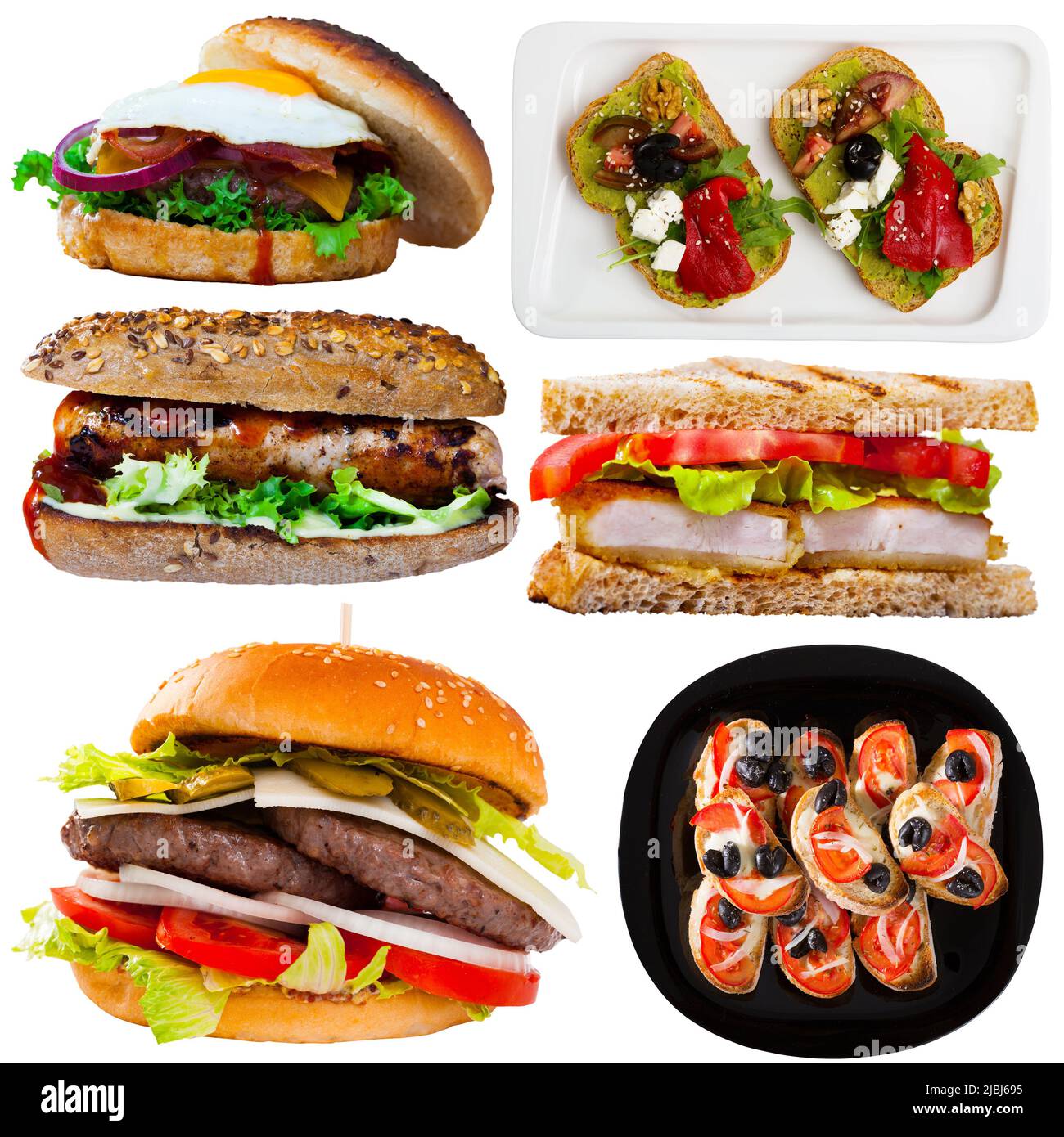 Set of various burgers and sandwiches Stock Photo - Alamy