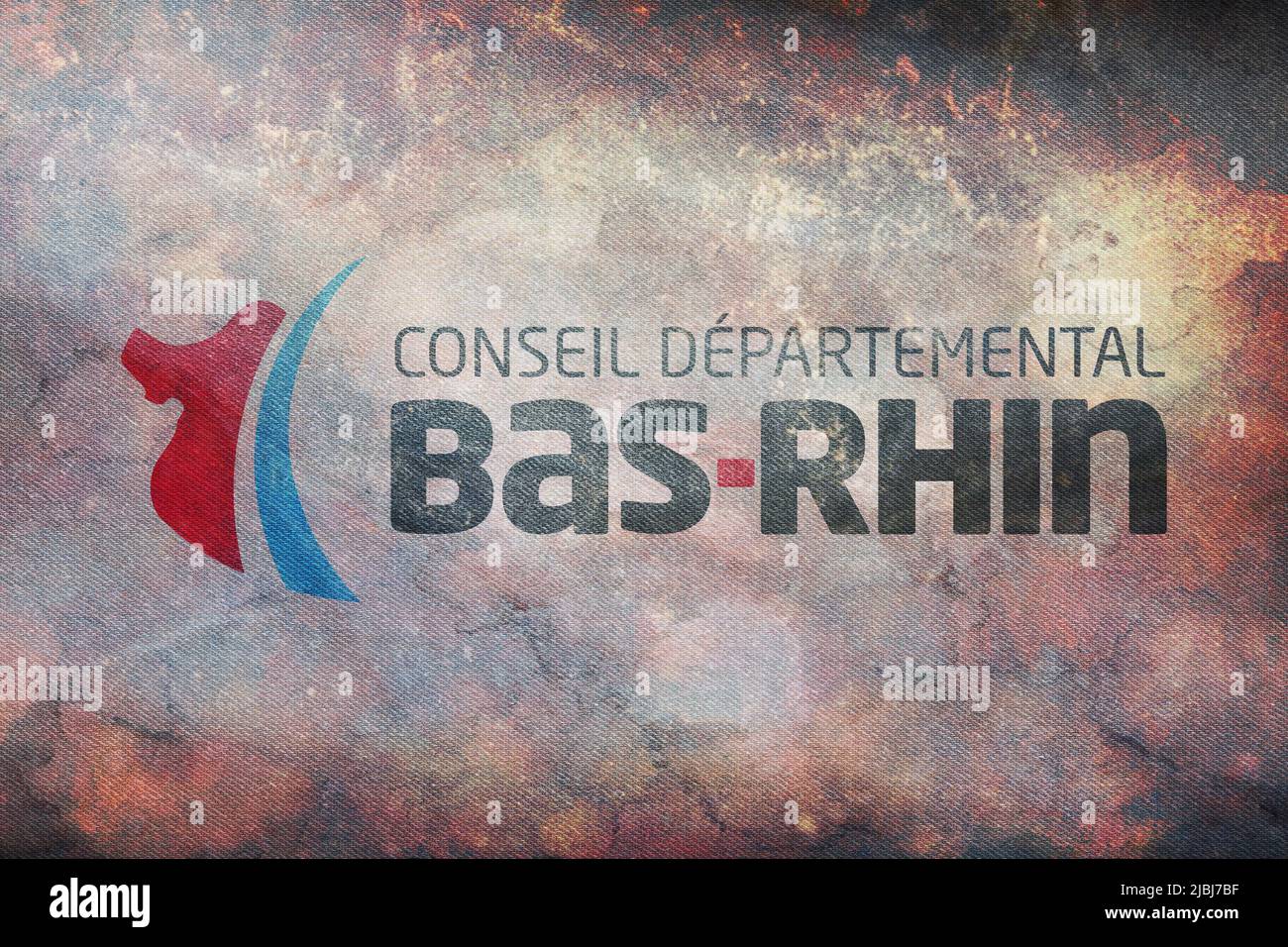 Top view of retroflag department of Bas Rhin, France with grunge ...