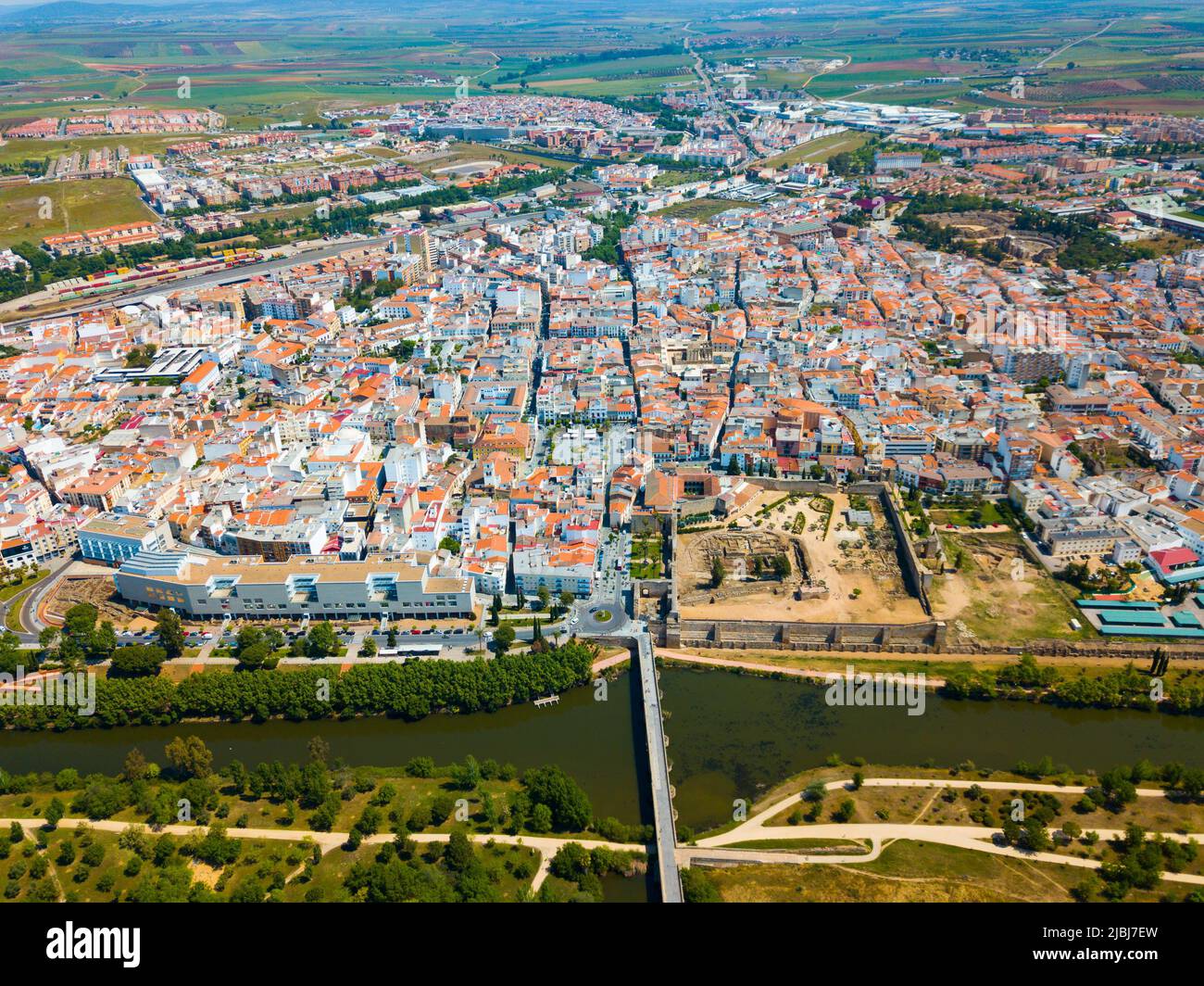 Aerial view of Merida cityscape with Roman Bridge Stock Photo - Alamy