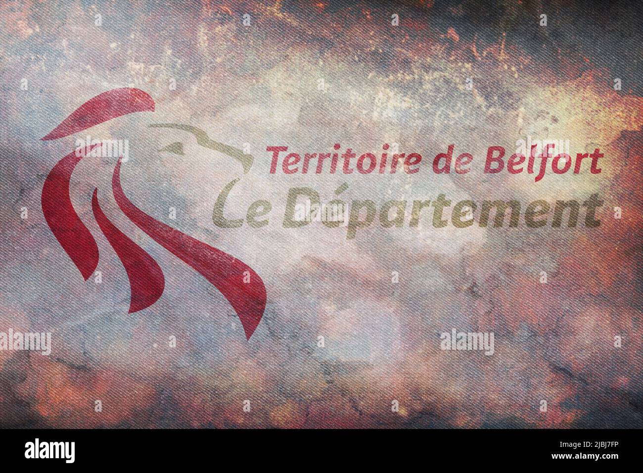Top view of retroflag department of Belfort, France with grunge texture ...