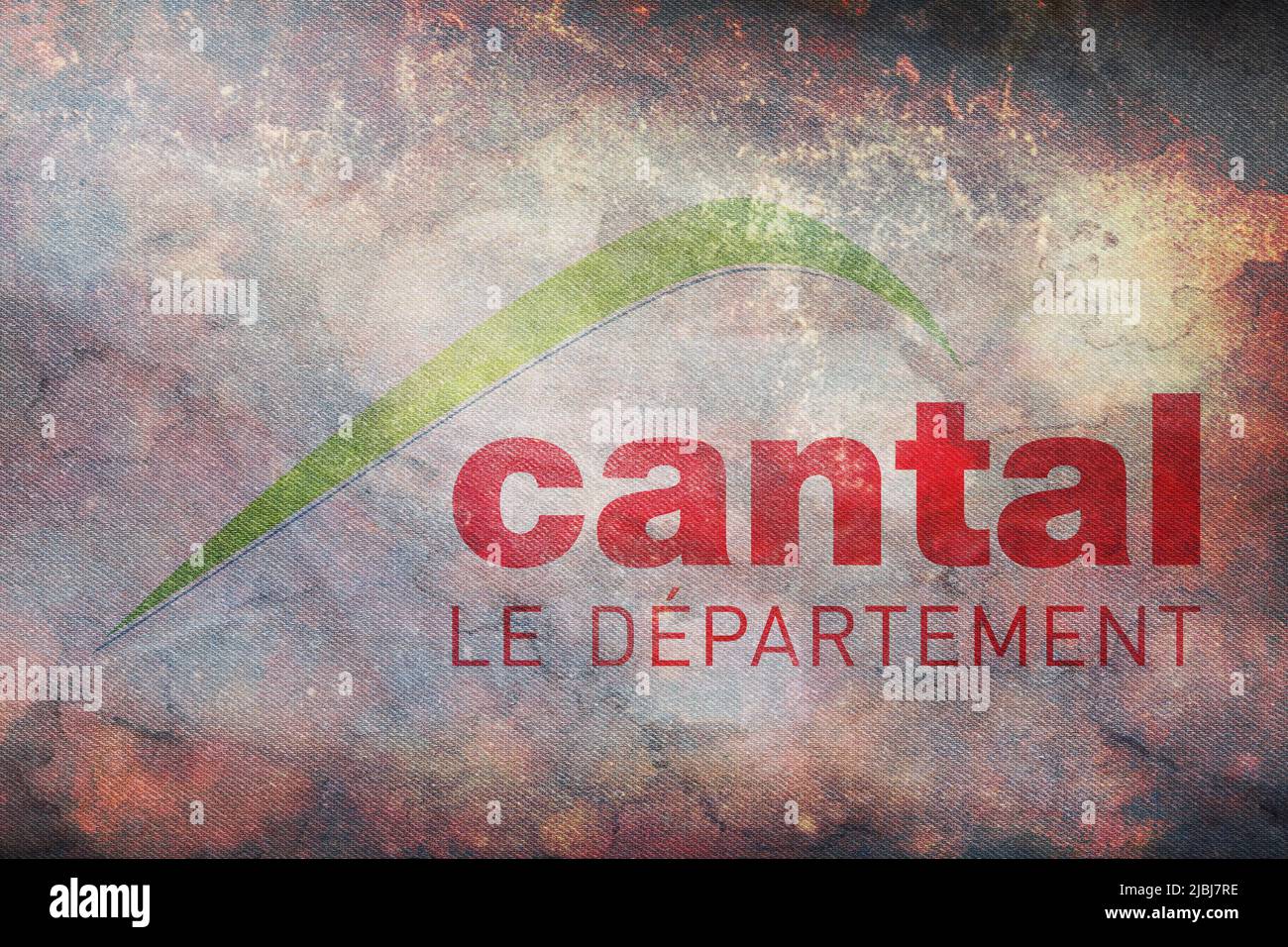Top view of retroflag department of Cantal, France with grunge texture ...