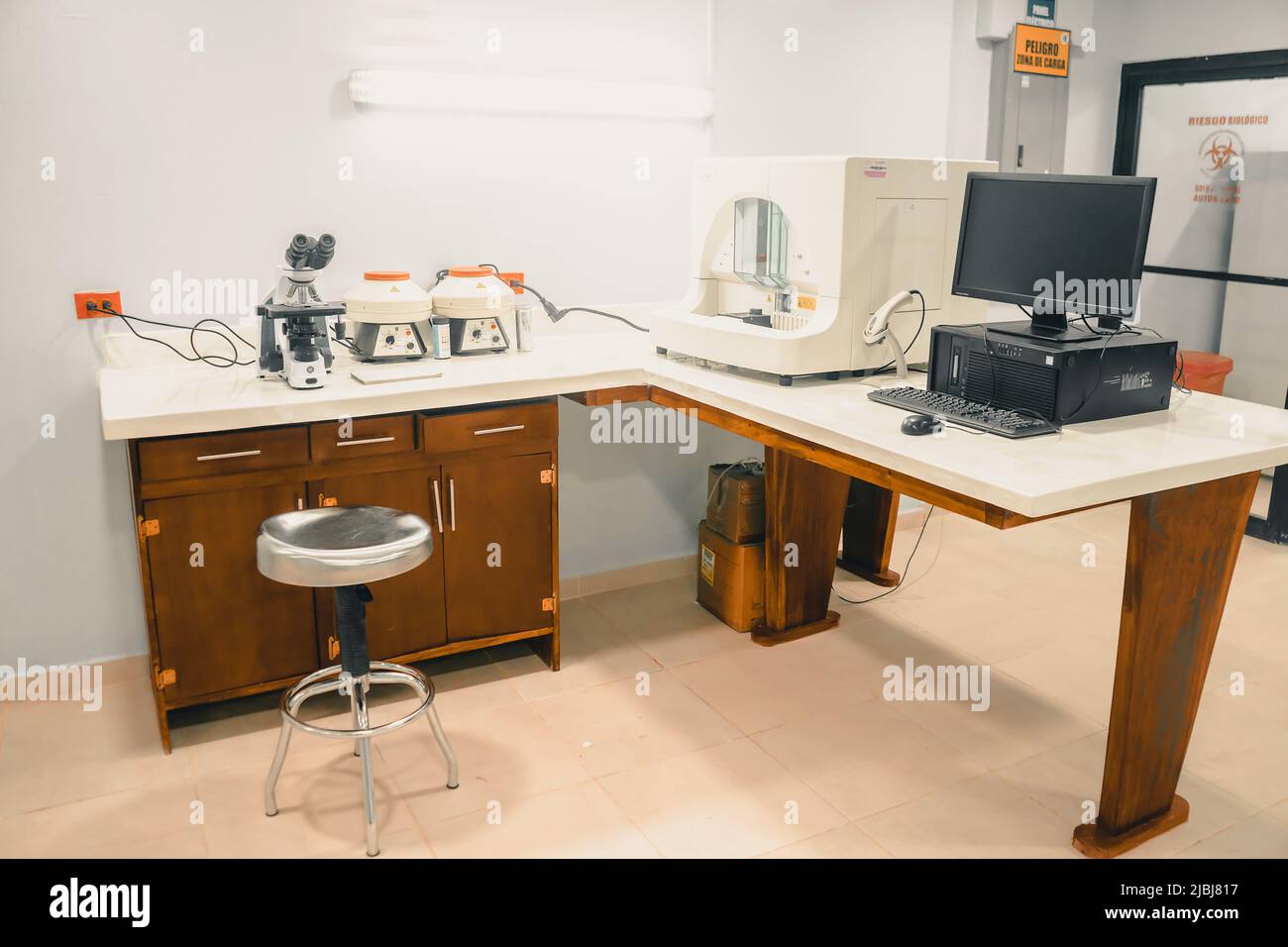 Small medical laboratory in with basic equipment to analyze blood ...