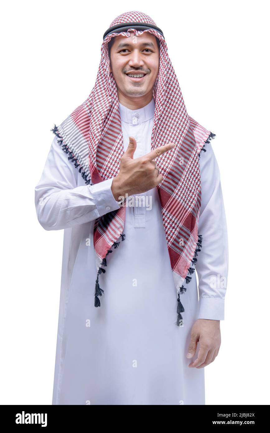 Arab man wearing keffiyeh standing isolated over white background Stock ...