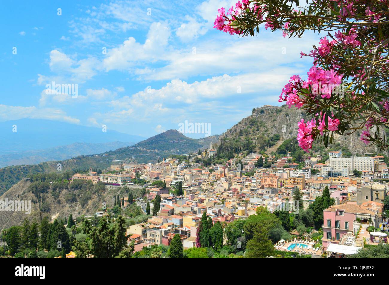 Panoramic view of the city of taormina hi-res stock photography and ...