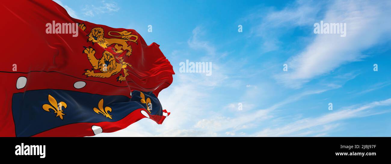 flag of Orne, France at cloudy sky background on sunset, panoramic view ...