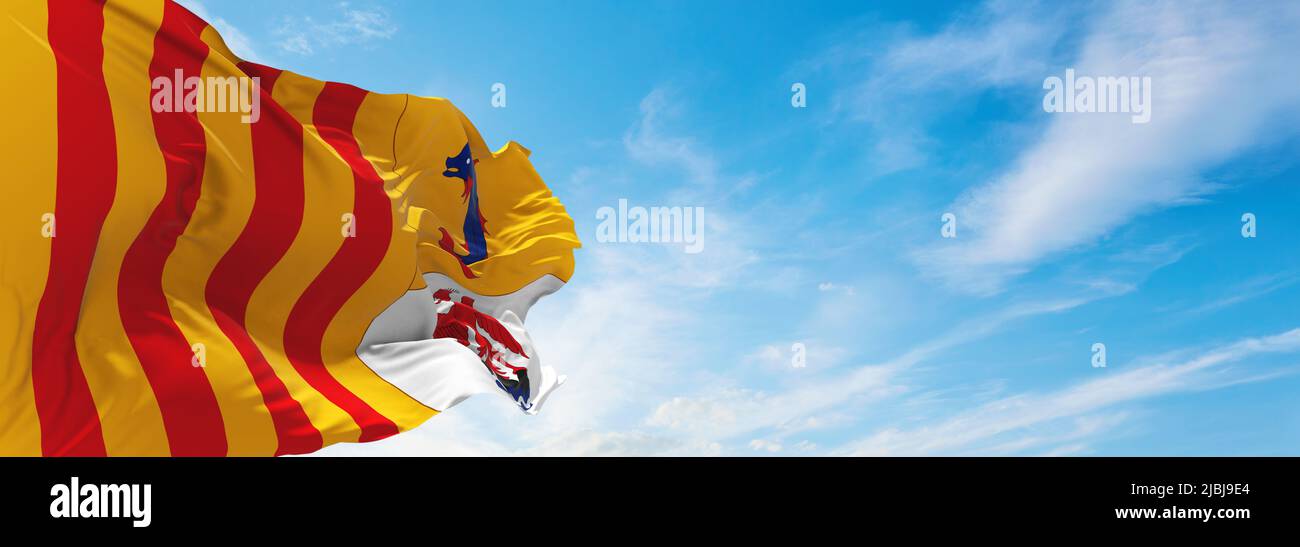 flag of Provence Alpes Cote d'Azur, France at cloudy sky background on ...