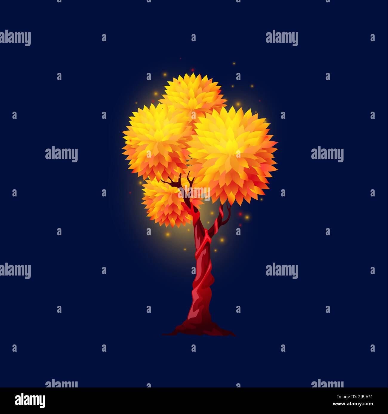 Cartoon fantasy luminous alien tree, vector magic unusual fairy plant ...