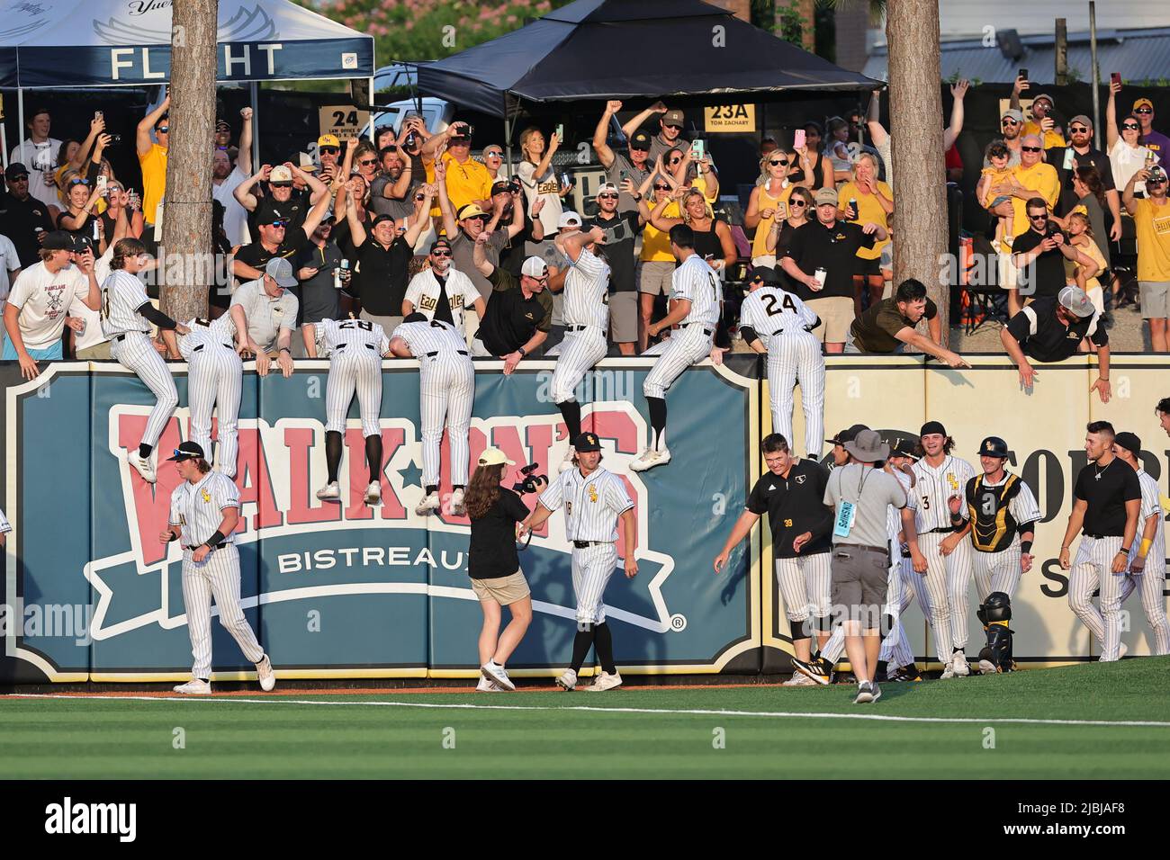 Jun 6, 2022: Southern Miss players climb the right field wall to ...