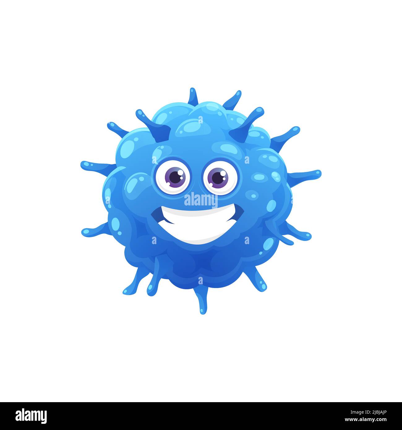 Cartoon funny virus or microbe character. Blue bacteria, microorganism ...