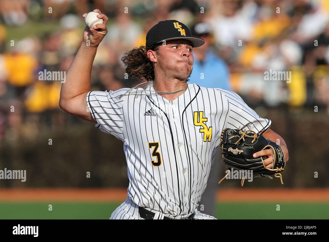 Jun 6, 2022: Southern Miss. pitcher Landon Harper (3) pitches during a ...