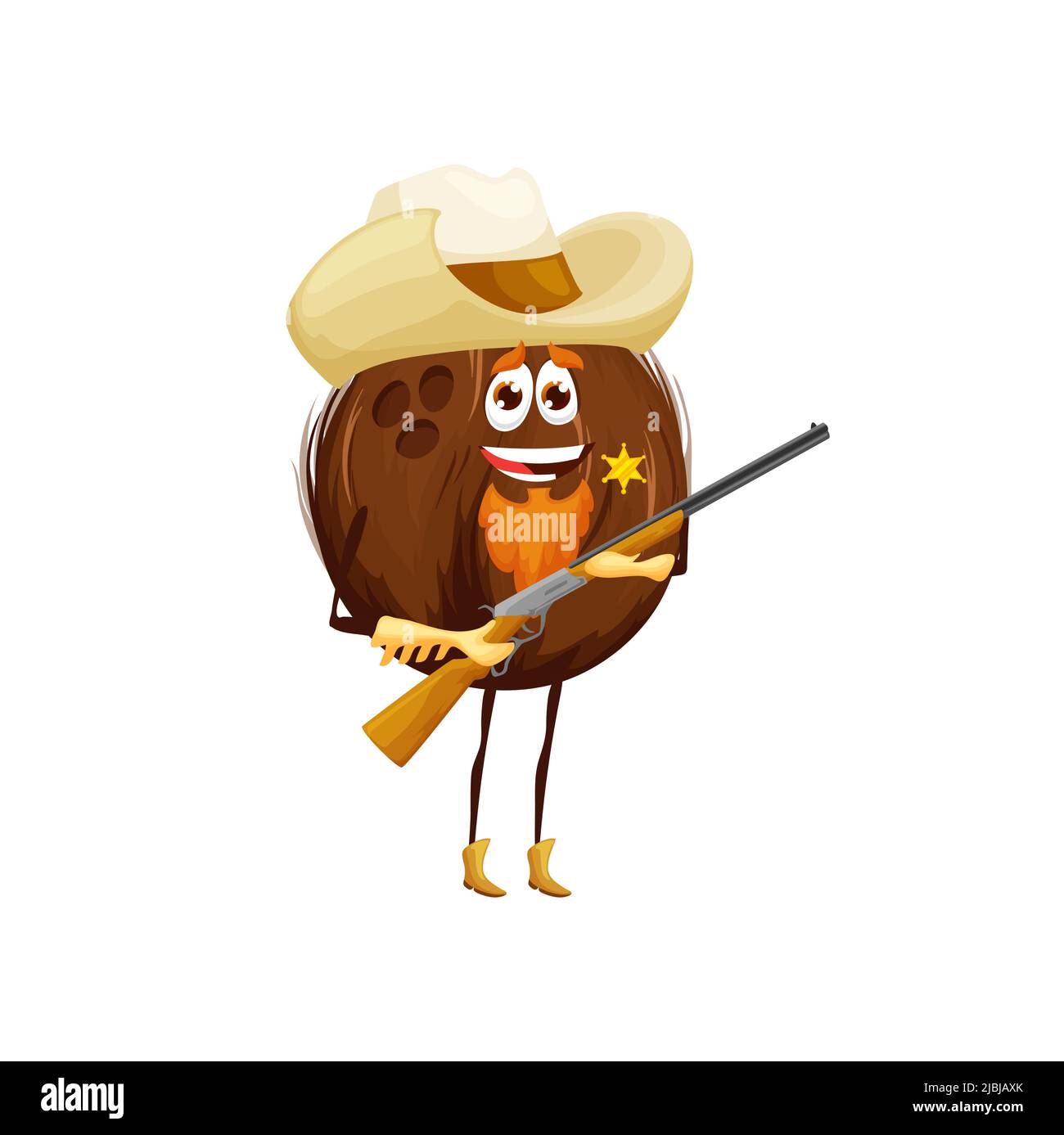 Cartoon coconut sheriff character, funny vector coco nut ranger with ...
