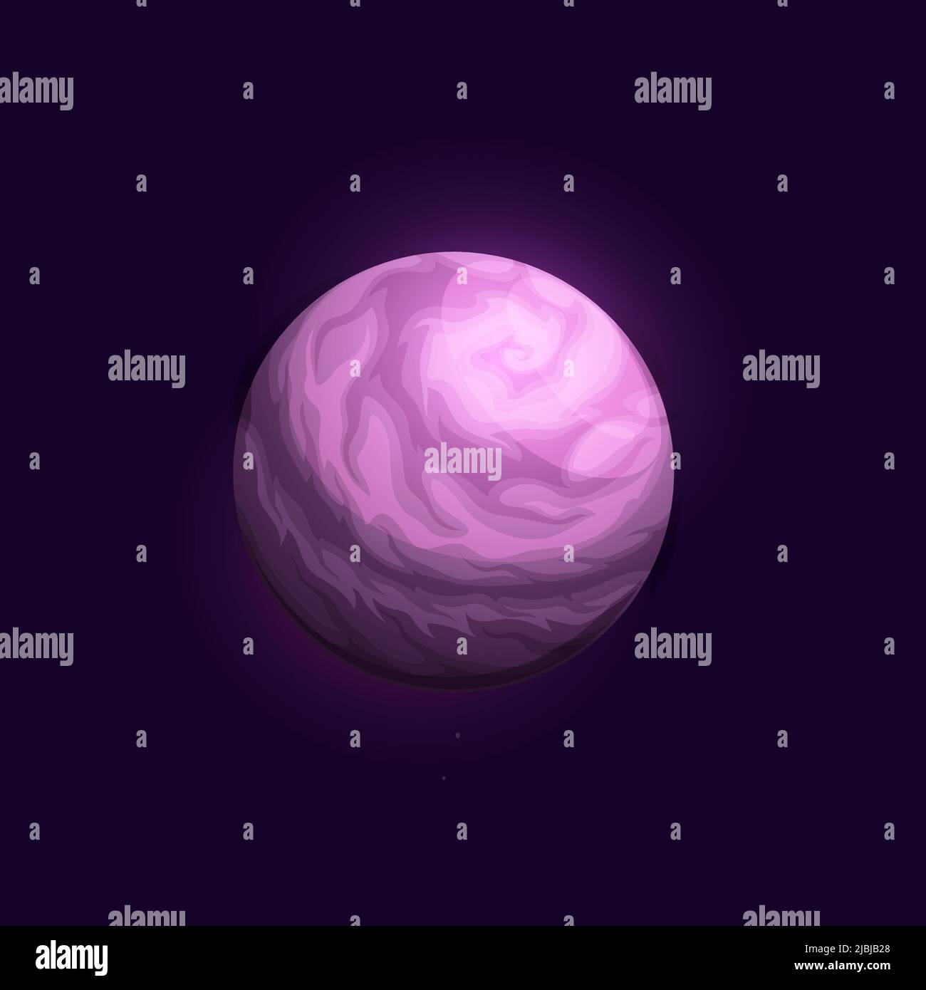 Purple space planet with nebula. Fantastic kids space game or app UI ...