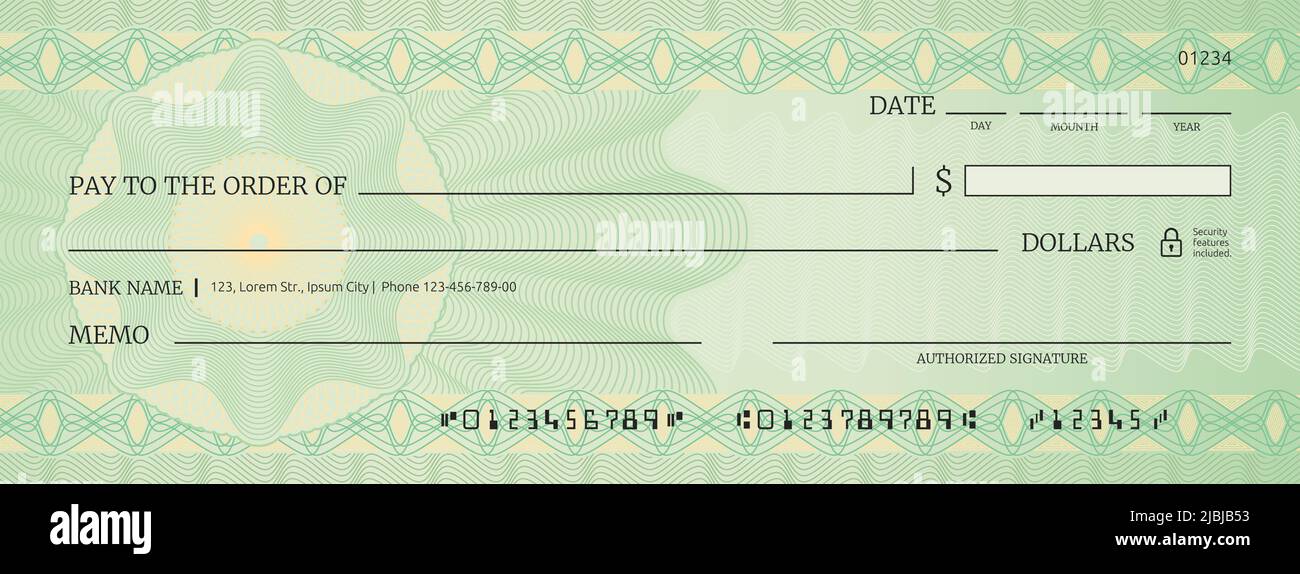 Blank bank check, checkbook cheque template with green guilloche ...