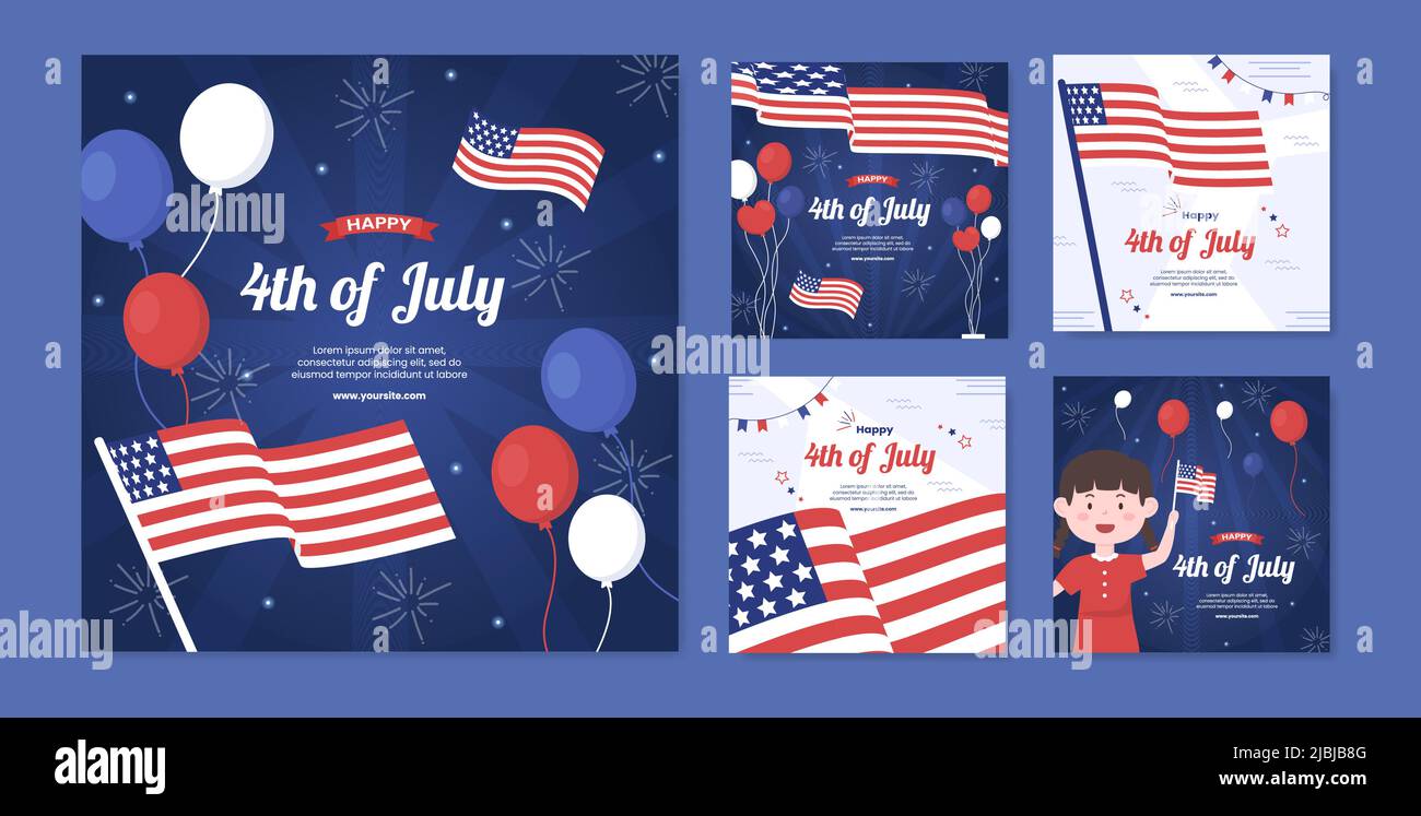 4th of July Happy Independence Day USA Post Social Media Template ...