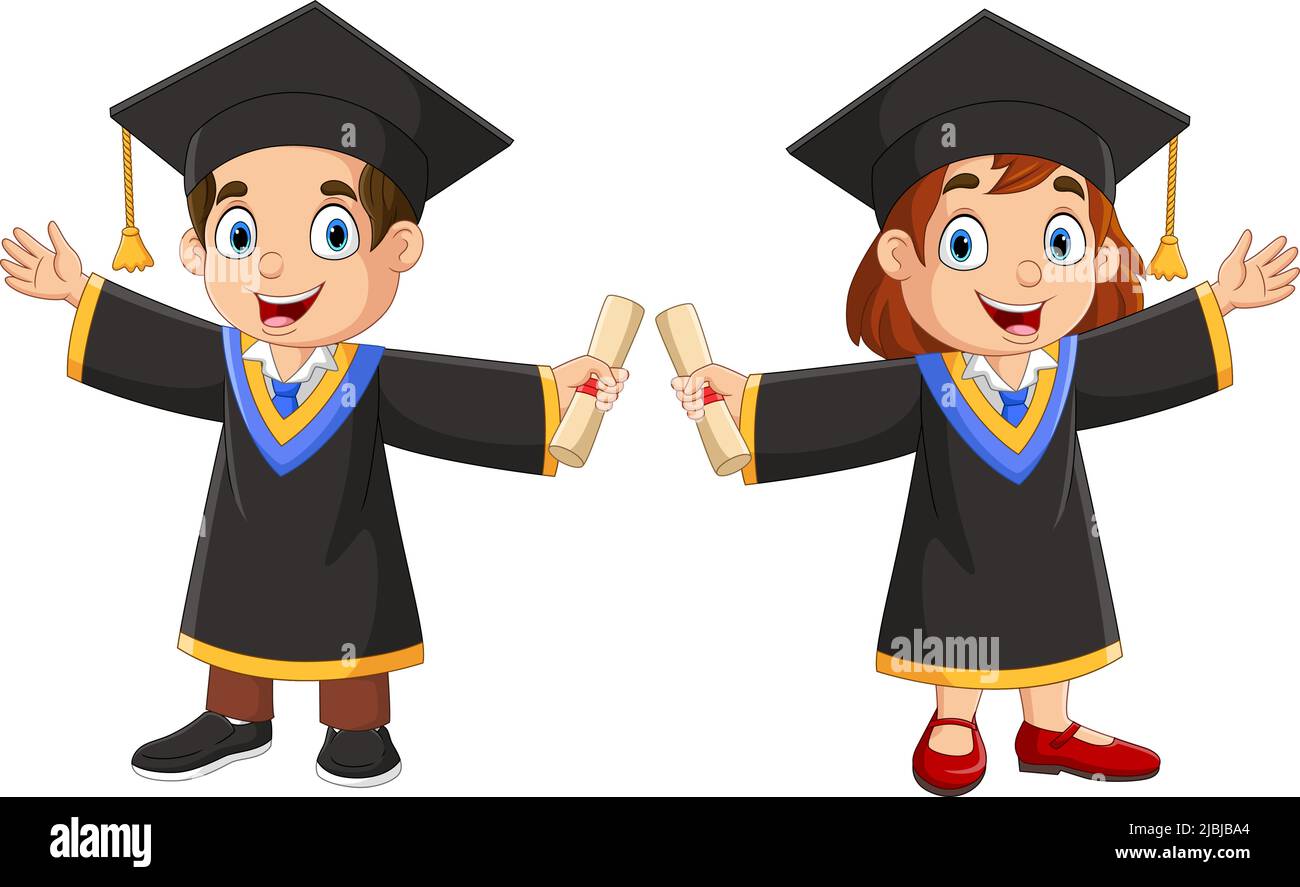 Cartoon happy children in graduation costumes Stock Vector Image & Art ...
