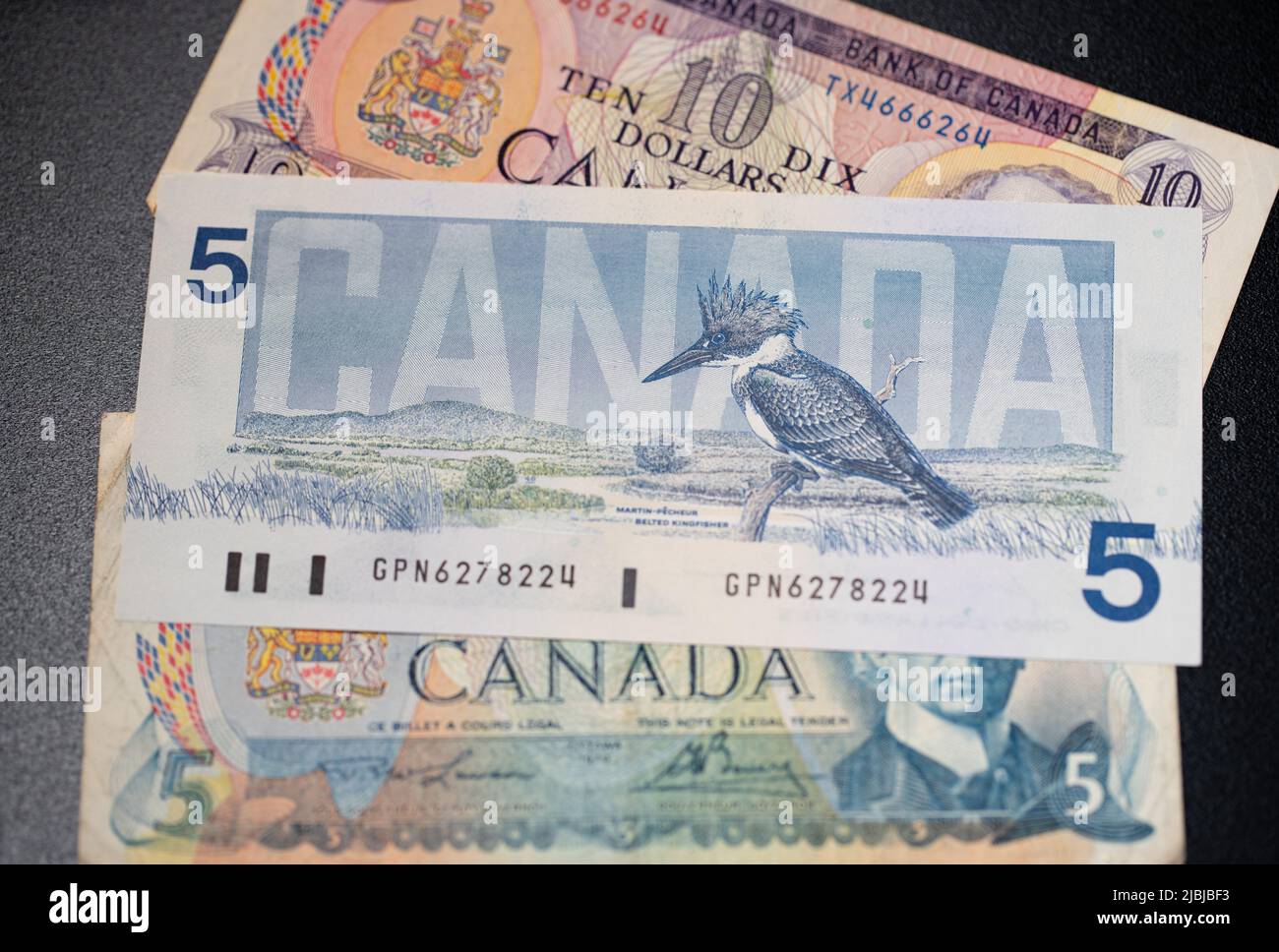 Toronto, Canada - October 30. 2021: Five Canadian Dollar Banknotes ...