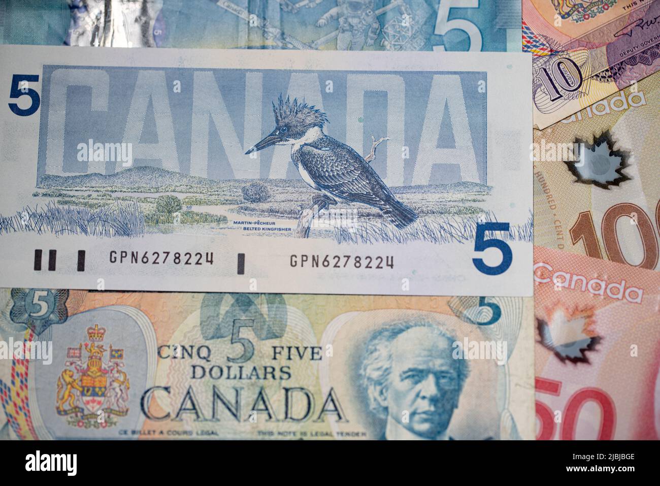 Toronto, Canada - October 30. 2021: Five Canadian Dollar Banknotes ...