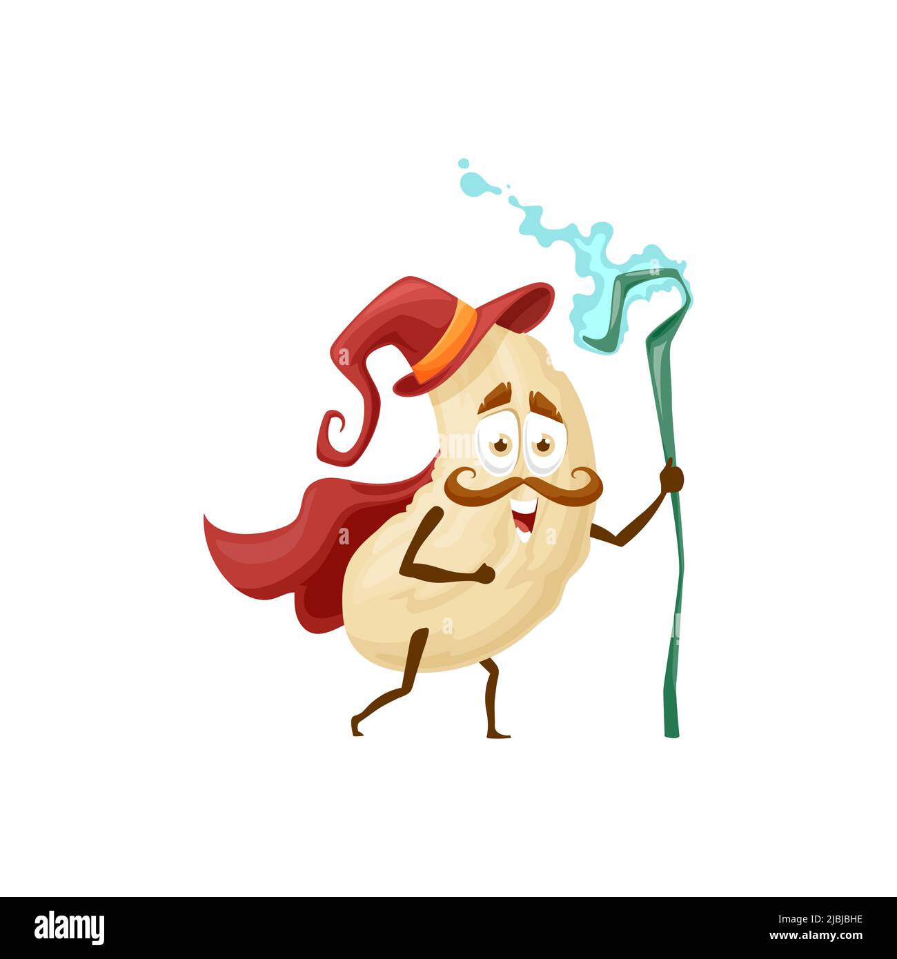 Funny cashew nut wizard character with magic wand, vector fairy tale ...