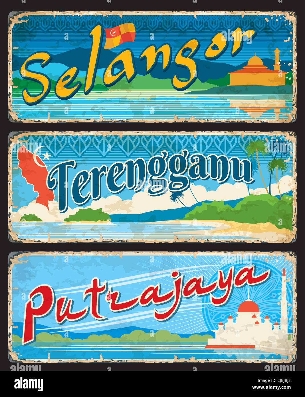 Selangor, Terenggau and Putrajaya, Malaysian regions travel stickers ...