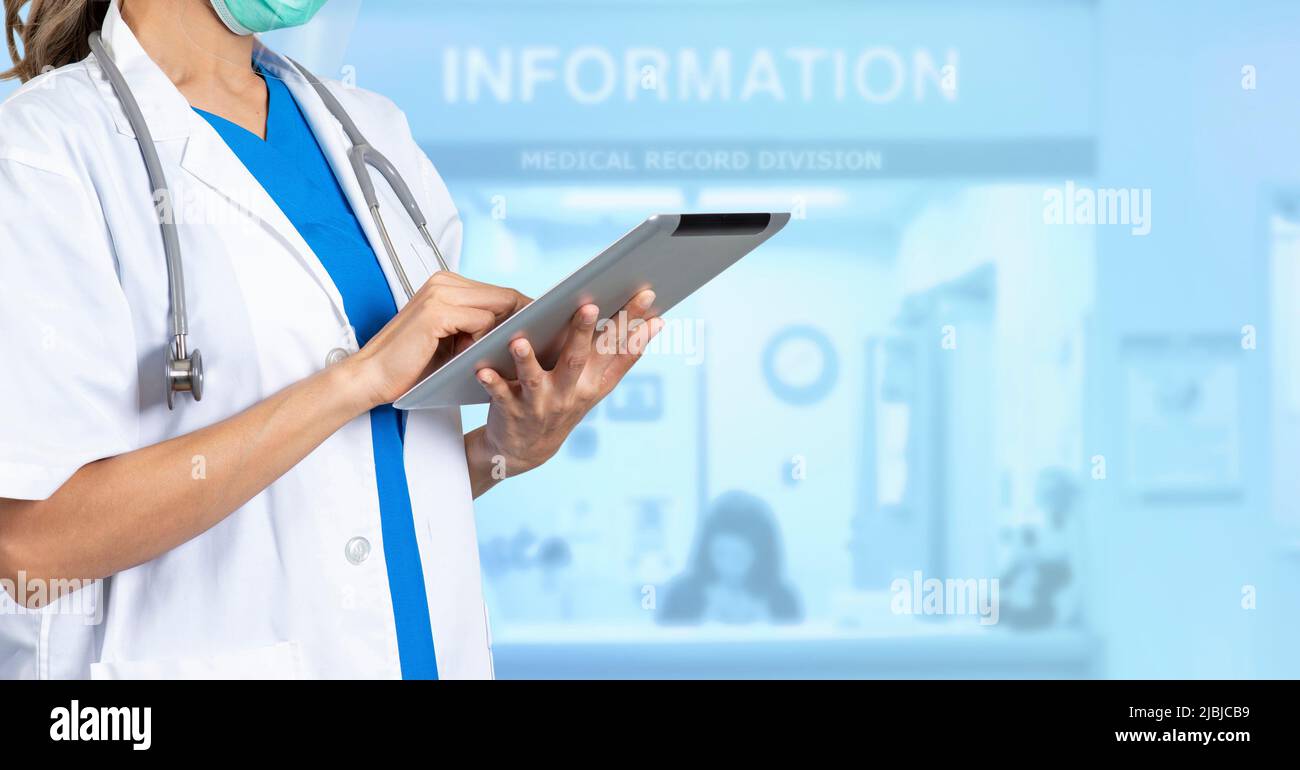 Some part of the body of a female doctor showing that she working on ...