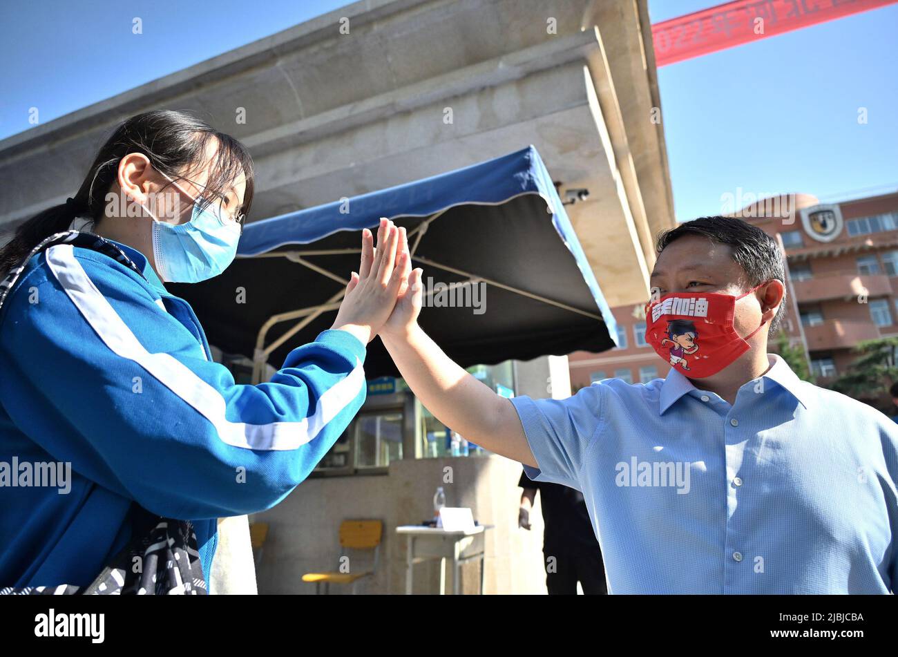 HANDAN, CHINA - JUNE 7, 2022 - A teacher and a candidate for the ...
