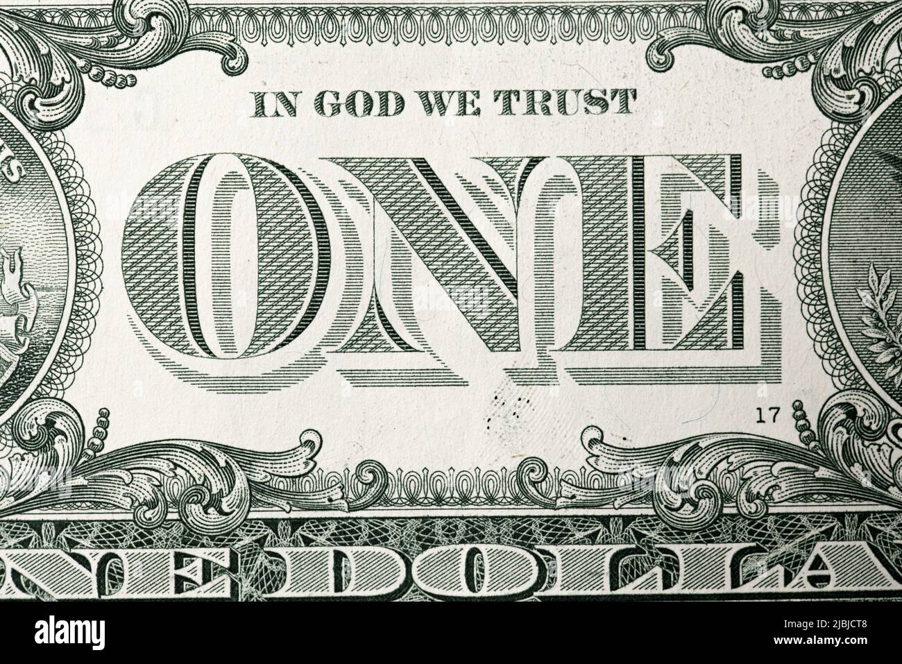 One dollar banknote on the backside, ONE writing on US dollar bill ...