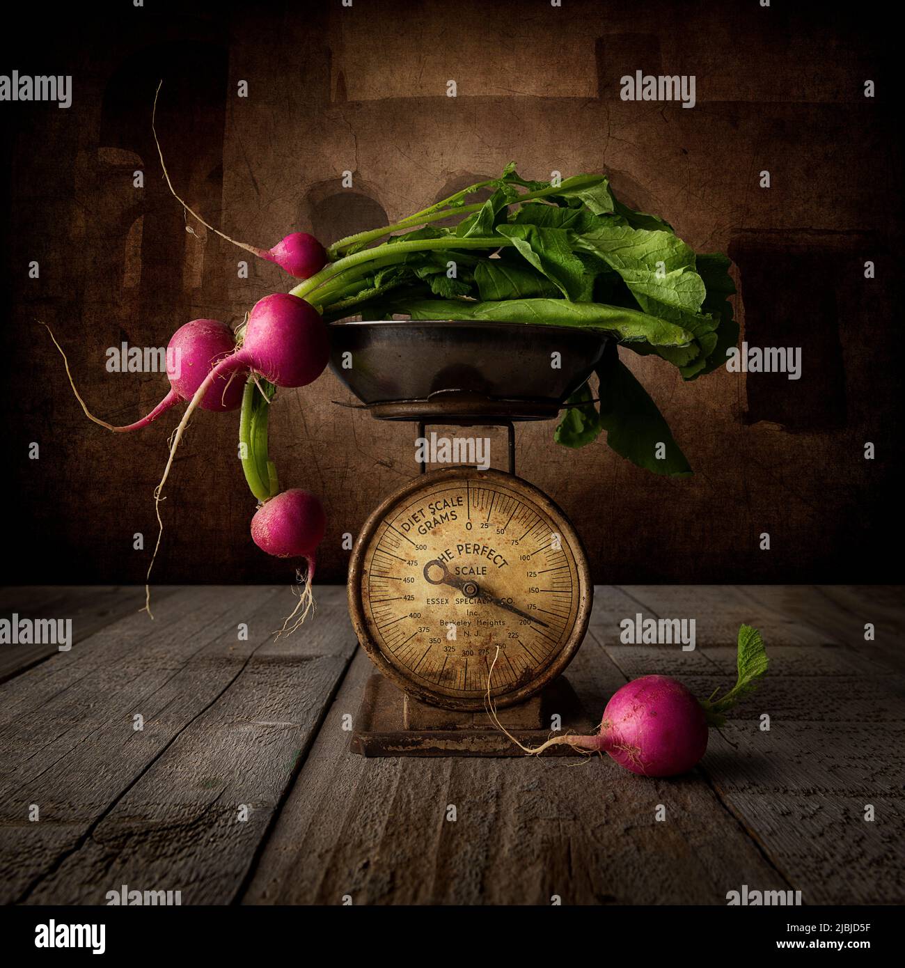 Red radish with a small vintage scale photography Stock Photo - Alamy