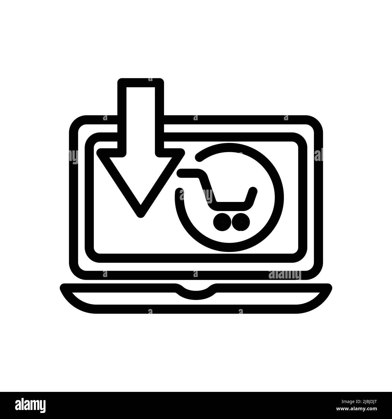 Laptop icon vector with shopping cart and download. suitable for online ...
