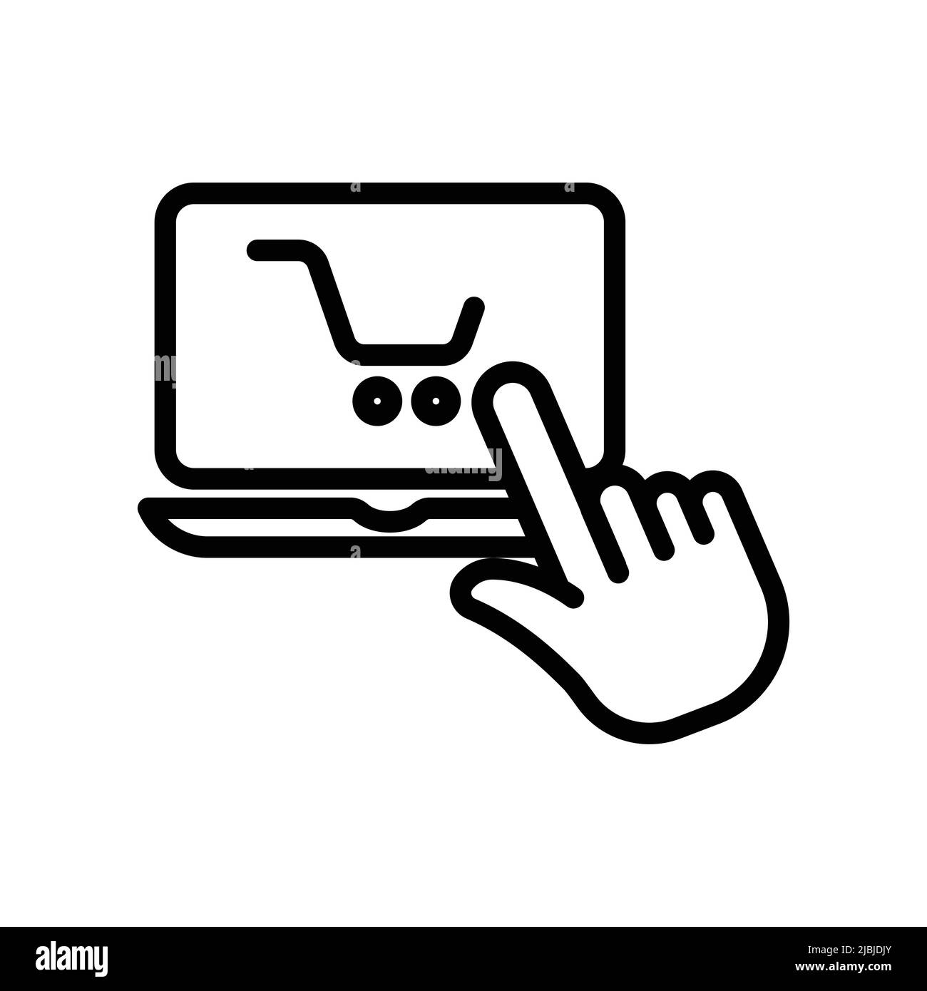 Laptop icon vector with shopping cart and hand touch. suitable for ...