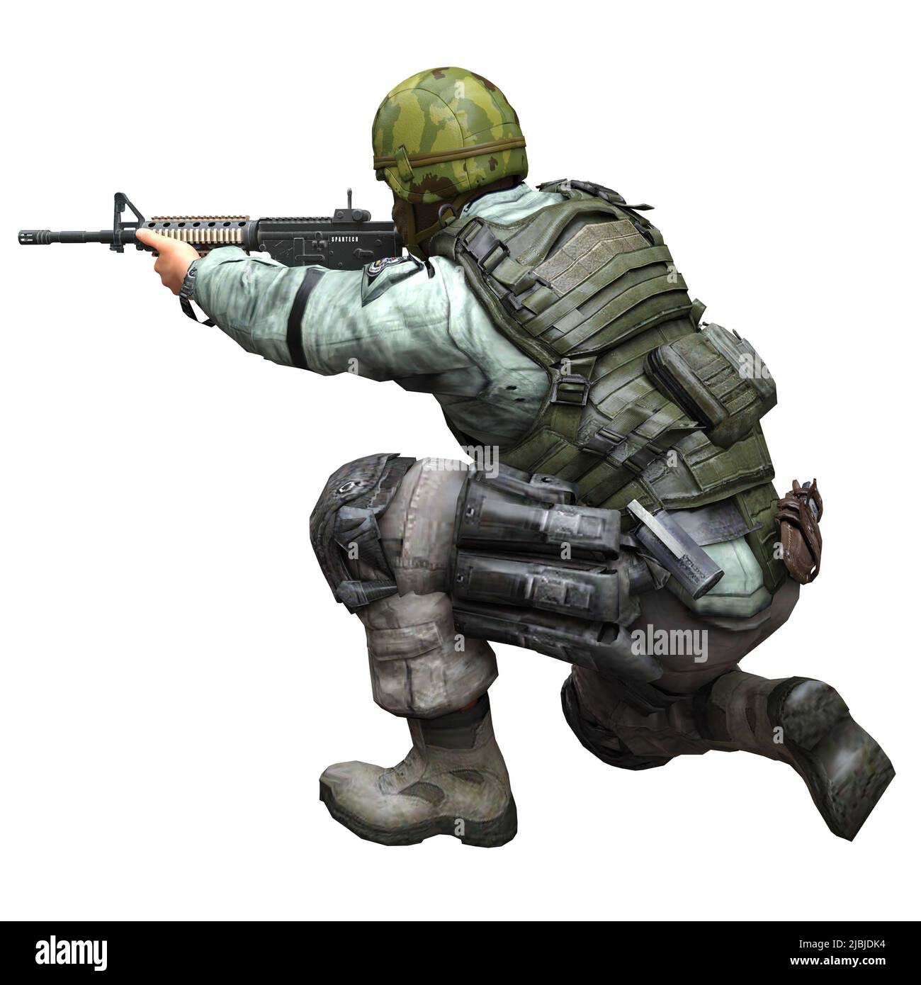 3D illustration soldier with a machine gun isolated white background ...