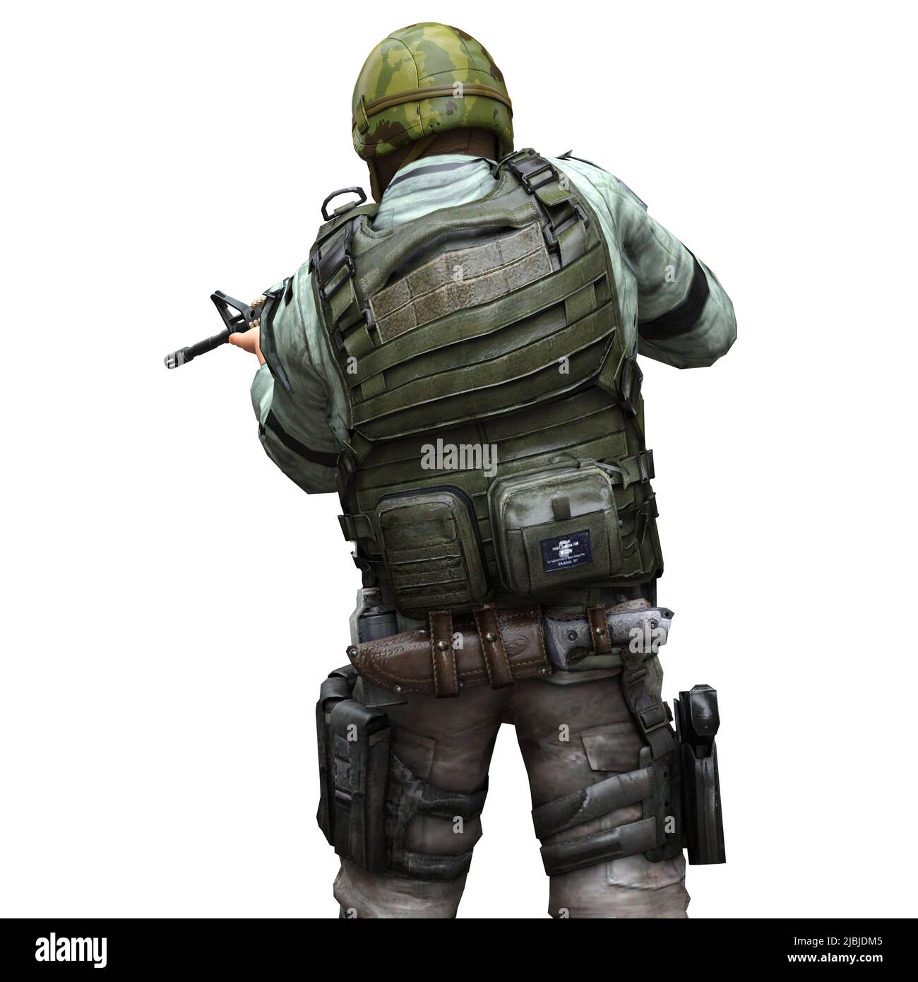 3D illustration soldier with a machine gun isolated white background ...