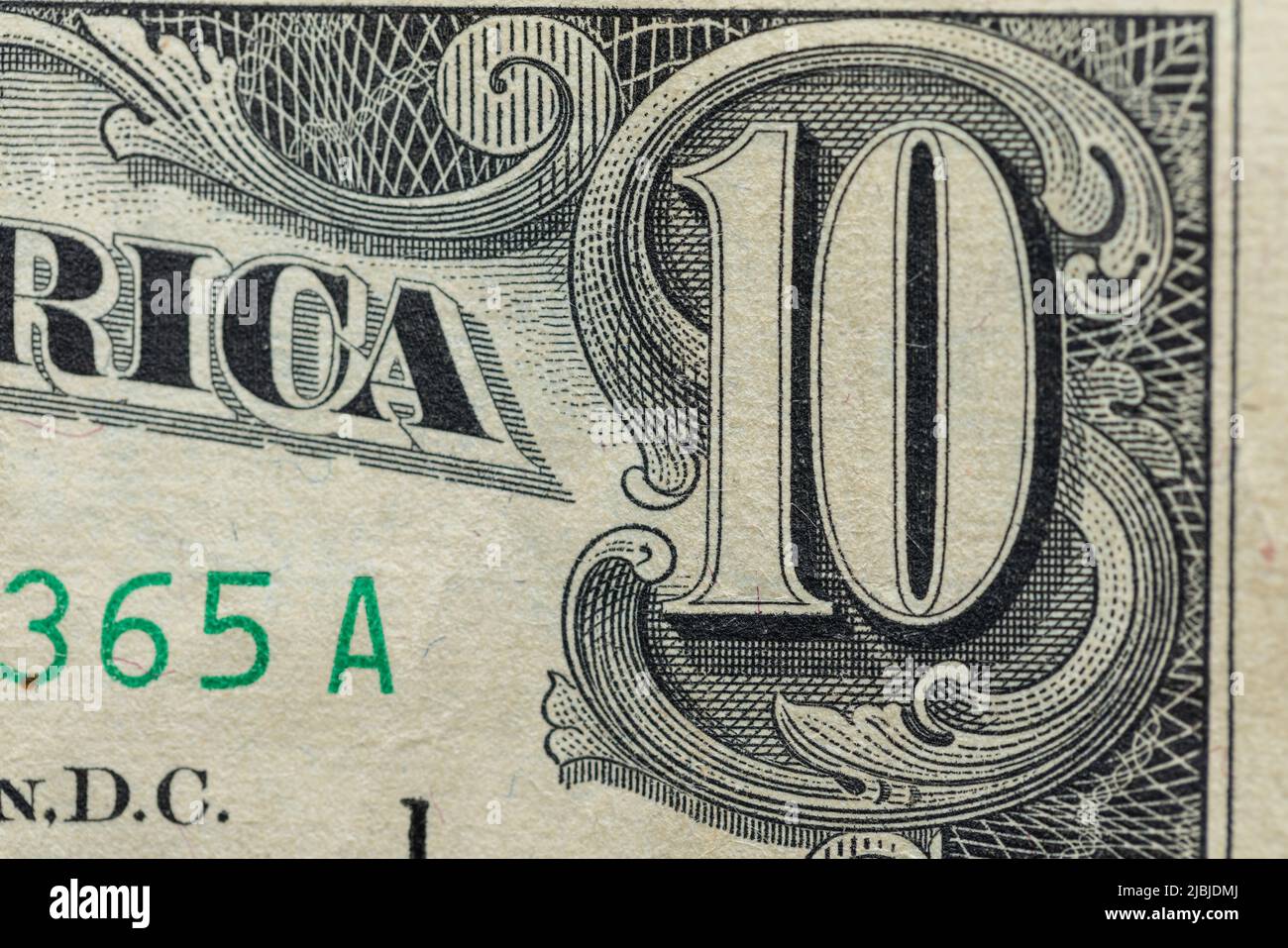Ten dollar banknotes. Closeup of 10 US dollar bills. Money as ...