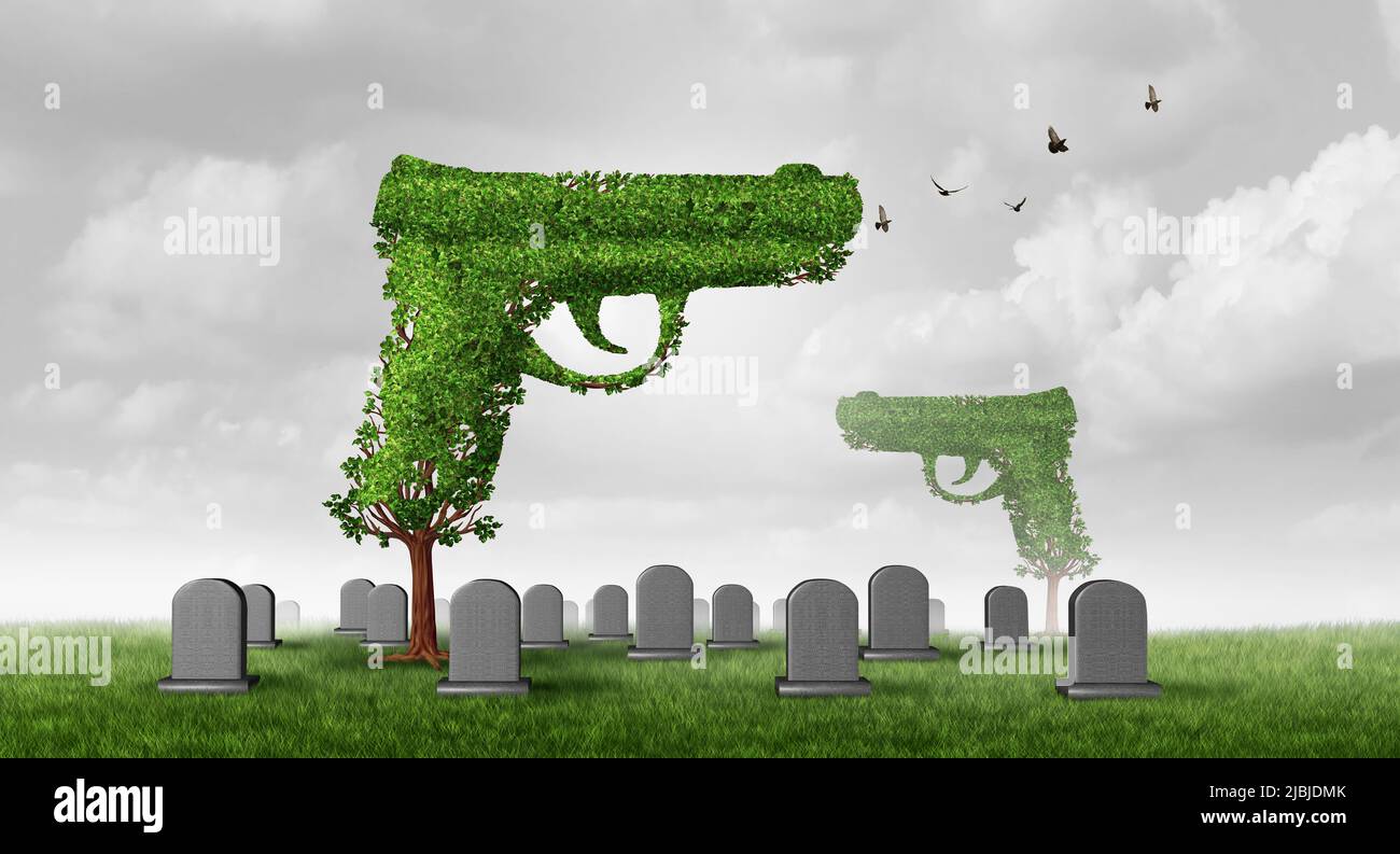 Mass shooting tragedy and Growing gun crime concept with a tree shaped ...