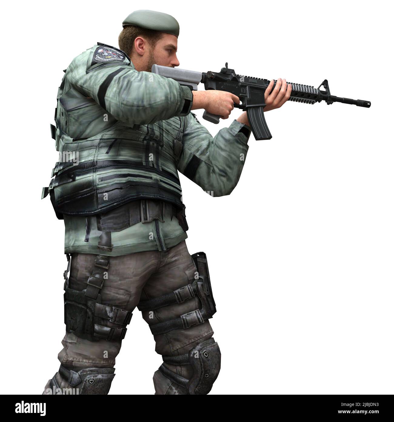 3D illustration soldier with a machine gun isolated white background ...