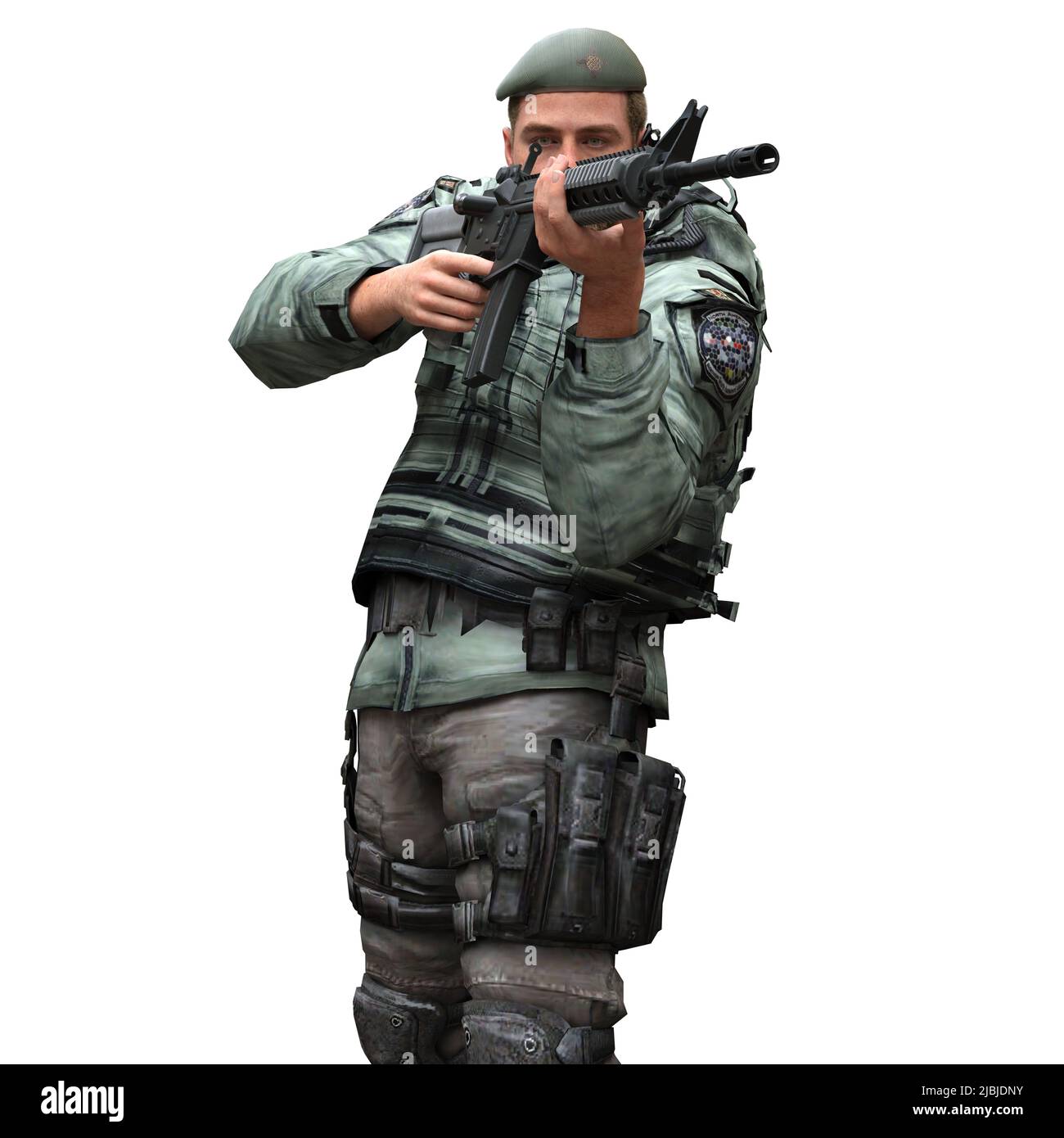 3D illustration soldier with a machine gun isolated white background ...