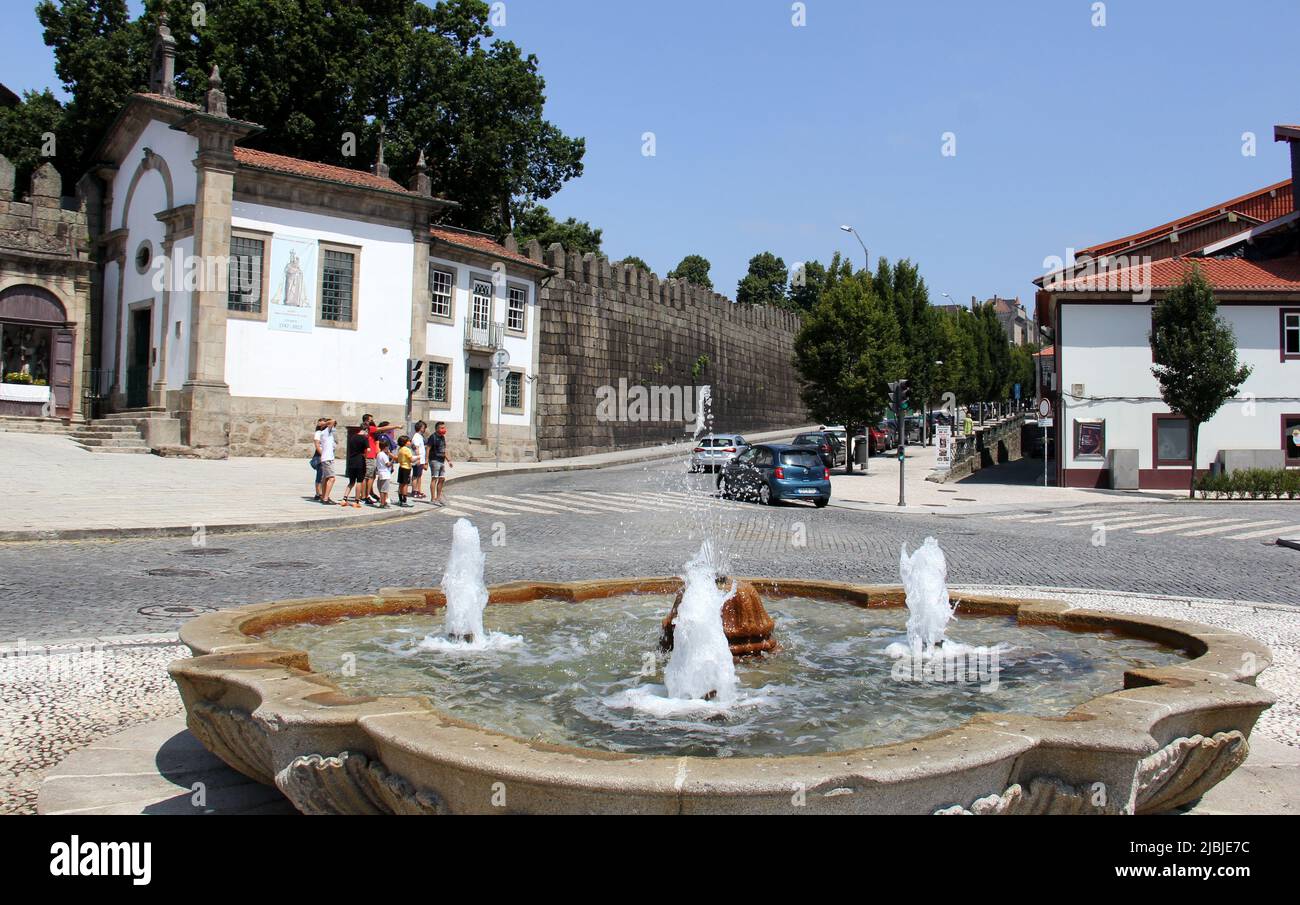 Street scene in the old town, water fountain in the Republic of Brazil ...