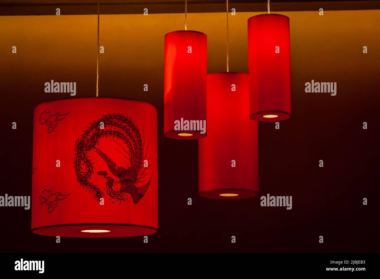 Chinese red lanterns glowing in hi-res stock photography and images - Alamy