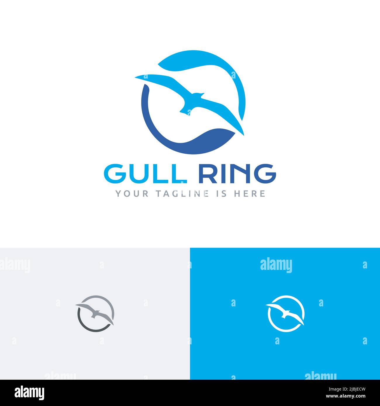 Sun Wave Ring Seagull Bird Flying Beach Bay Holiday Logo Stock Vector ...