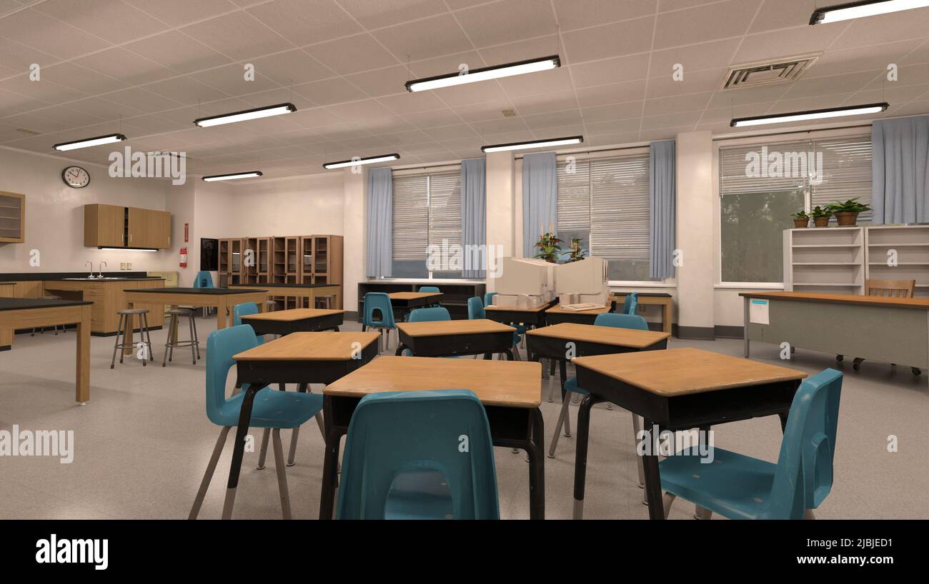 3D illustration classroom of the school without student and teacher ...