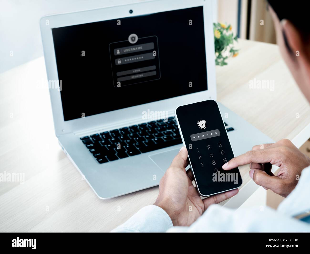 Two factor authentication or 2FA concept. Safety shield icon while ...