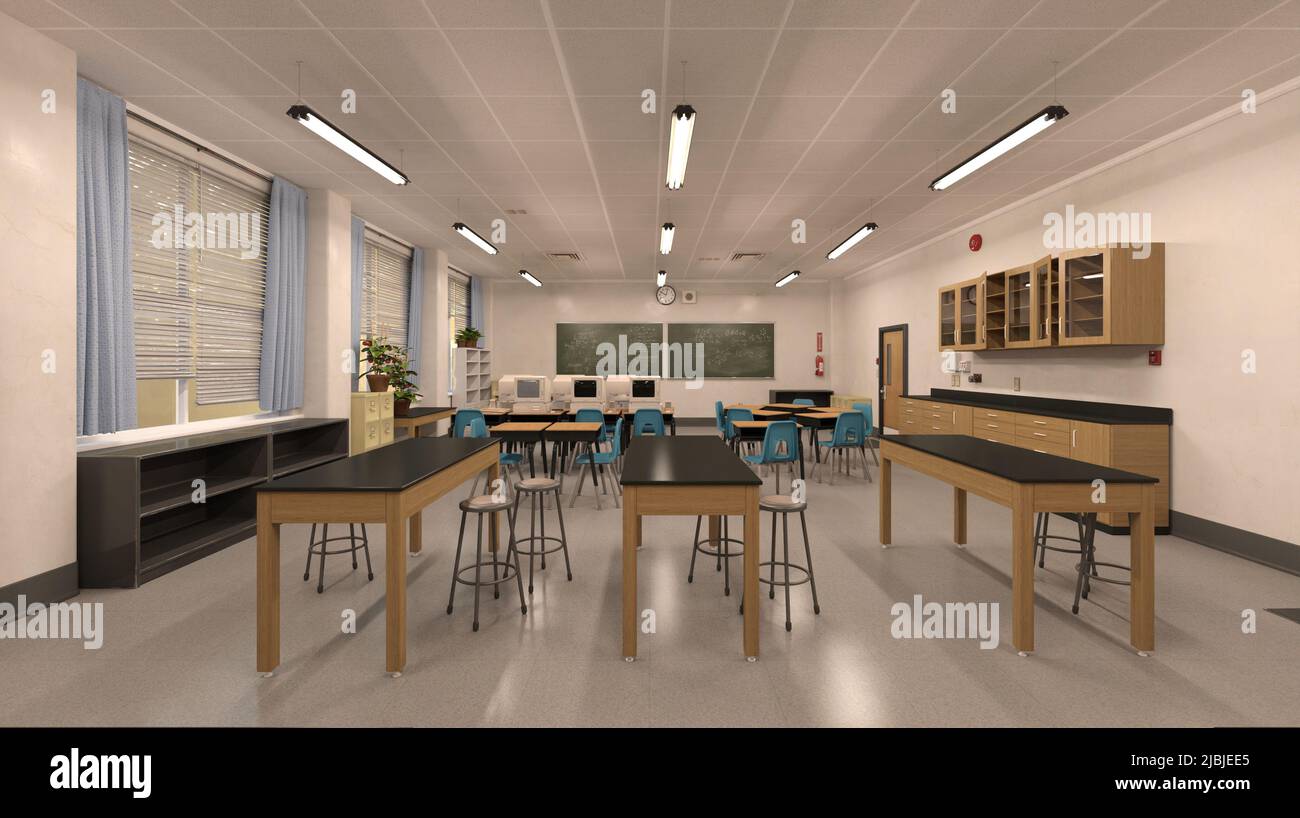 3D illustration classroom of the school without student and teacher ...