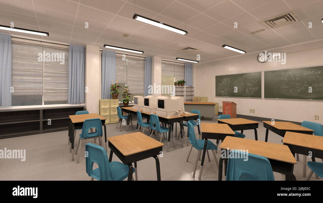 3D illustration classroom of the school without student and teacher ...
