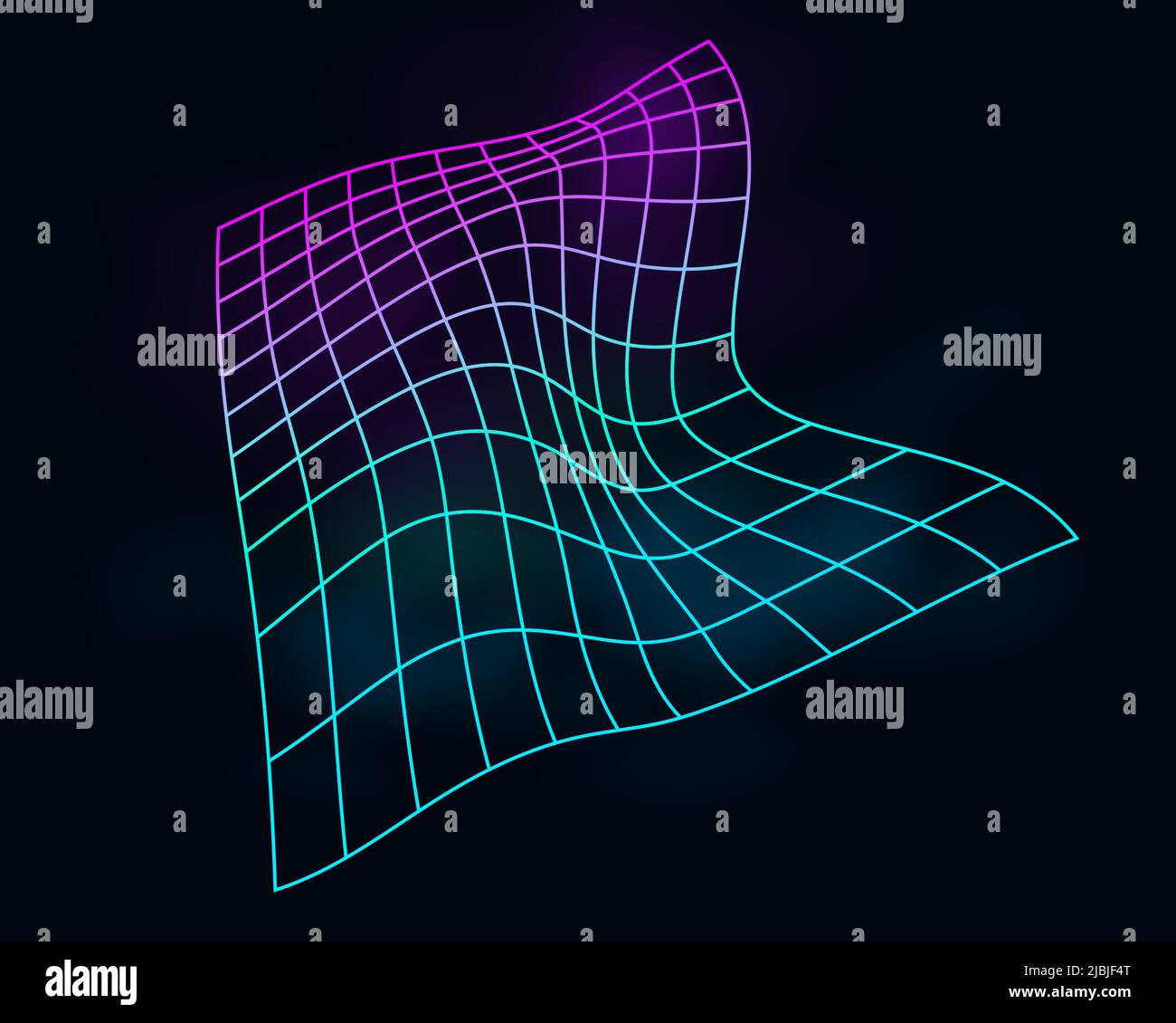 Color cyber distorted grid, retro punk design element. Wireframe wave ...