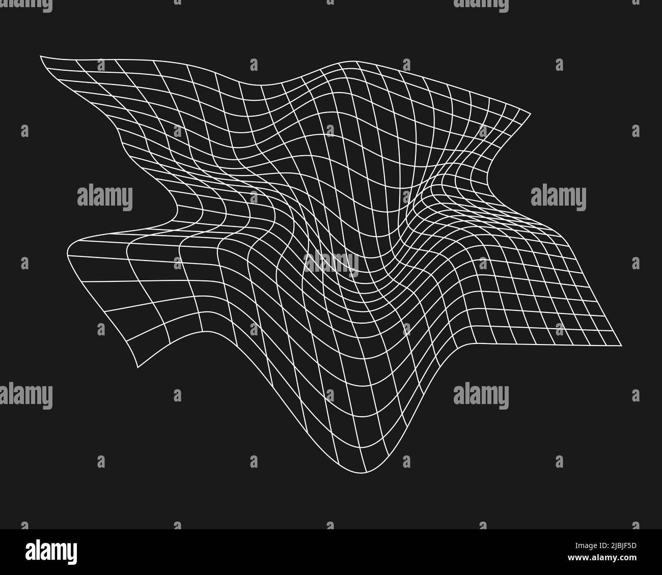 Cyber distorted grid, retro punk design element. Wireframe wave ...