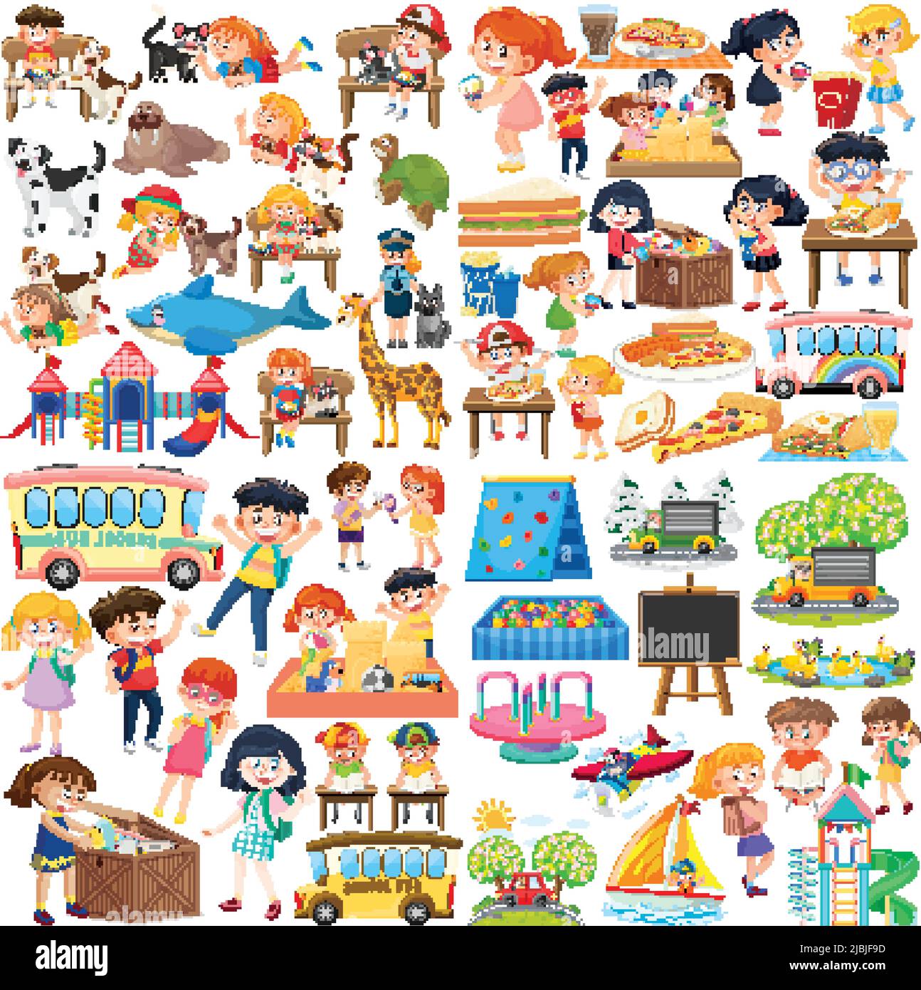Set of different cute kids and objects illustration Stock Vector Image ...