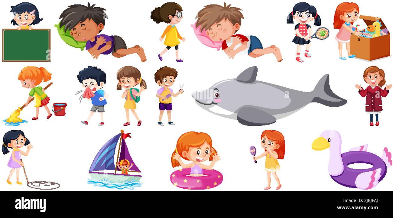 Set of different cute kids and objects illustration Stock Vector Image ...