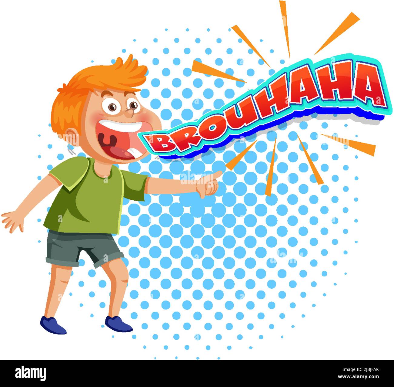 Boy laughing with the text brouhaha expression illustration Stock ...